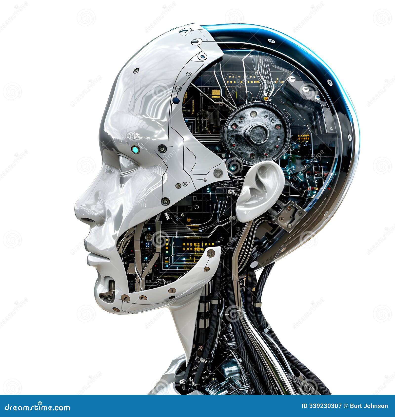 Artificial Intelligence Robot Head Showing Brain Functioning Stock ...