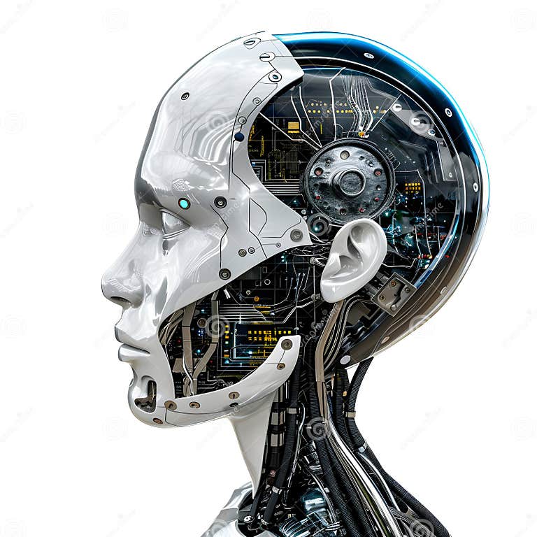 Artificial Intelligence Robot Head Showing Brain Functioning Stock ...