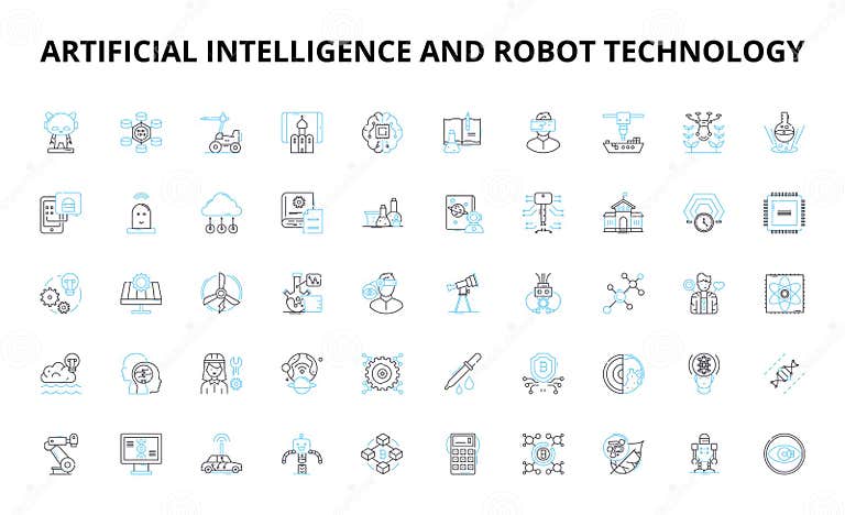 Artificial Intelligence and Robot Technology Linear Icons Set. Robotics, Automation, Machine ...