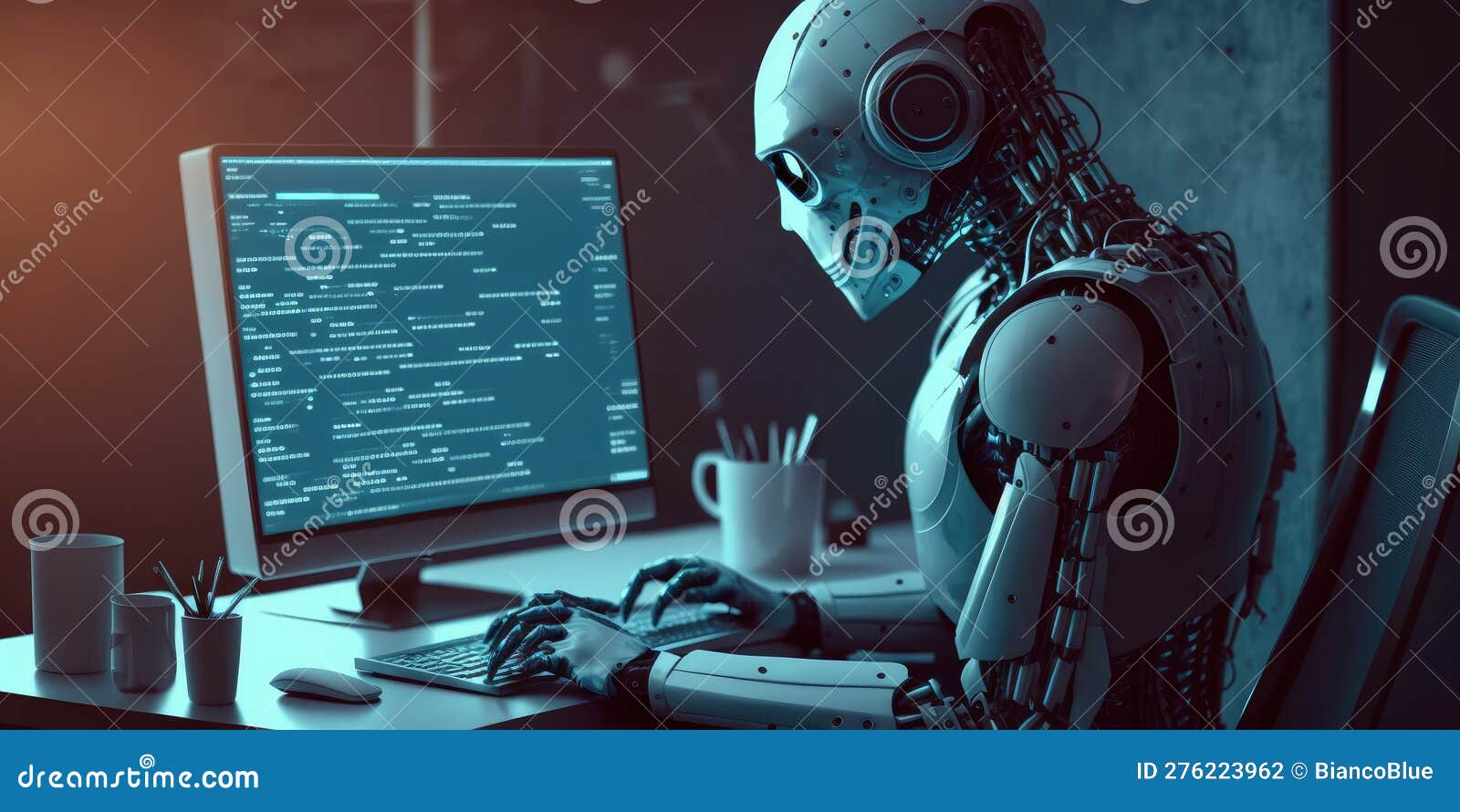 Artificial Intelligence Robot Using Computer Software For Gpt Binary Coding Stock Illustration