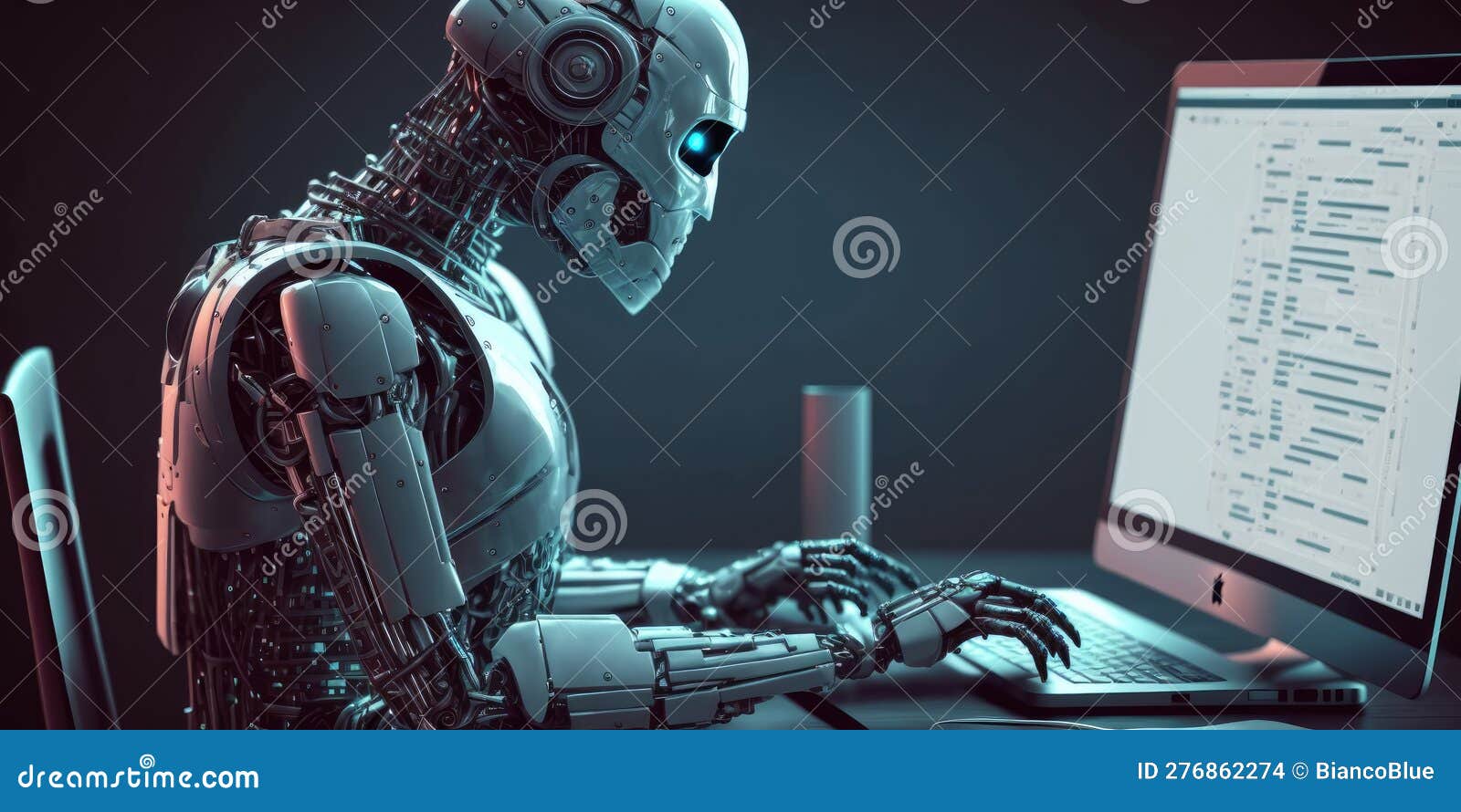 Artificial Intelligence Robot Using Computer Software For Gpt Binary Coding Stock Illustration