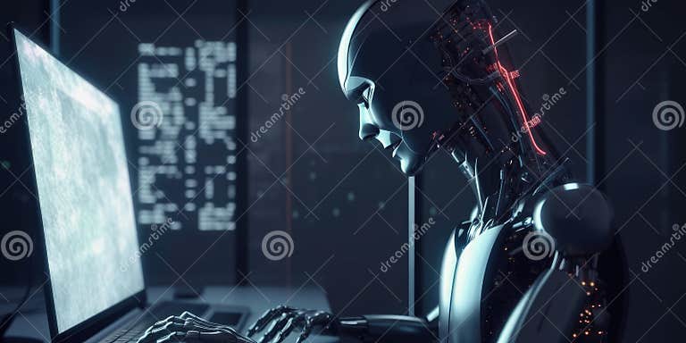 Artificial Intelligence Robot Using Computer Software for Gpt Binary Coding Stock Illustration ...