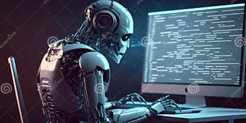 Artificial Intelligence Robot Using Computer Software for Gpt Binary Coding Stock Illustration ...
