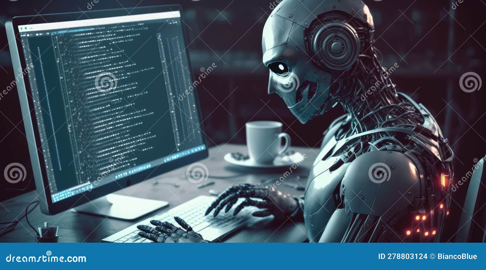 Artificial Intelligence Robot Using Computer Software For Gpt Binary Coding Stock Illustration