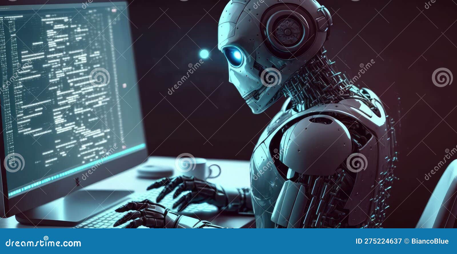 Artificial Intelligence Robot Using Computer Software for Gpt Binary Coding Stock Illustration ...