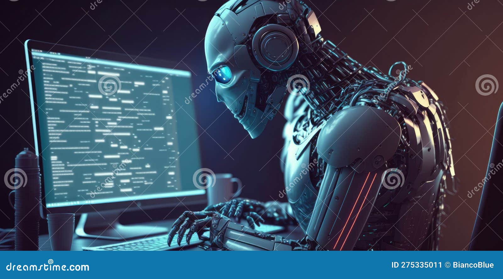 Artificial Intelligence Robot Using Computer Software for Gpt Binary Coding Stock Illustration ...