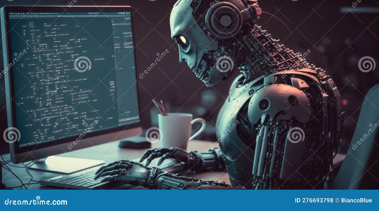 Artificial Intelligence Robot Using Computer Software for Gpt Binary Coding Stock Illustration ...