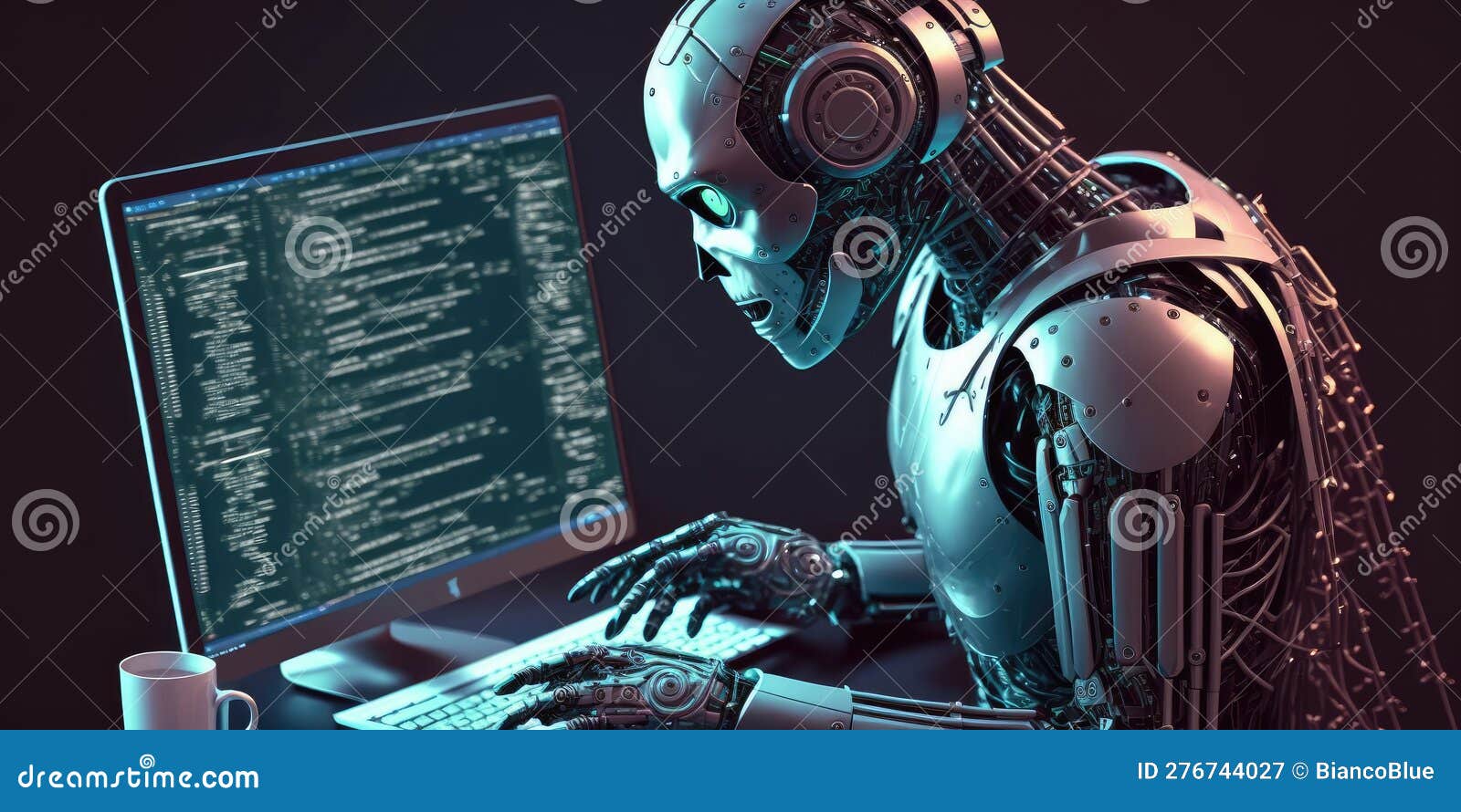 Artificial Intelligence Robot Using Computer Software for Gpt Binary Coding Stock Illustration ...