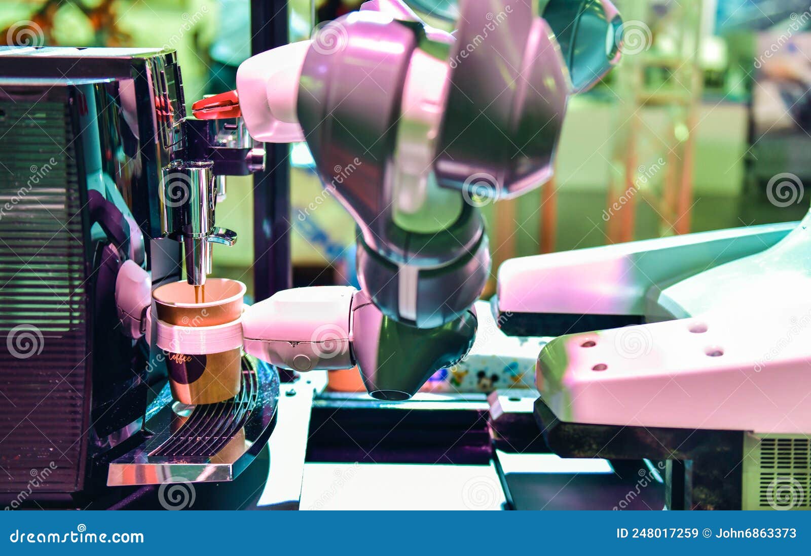 Artificial Intelligence, Robotic Arm Serving in Coffee Shop Stock Image ...