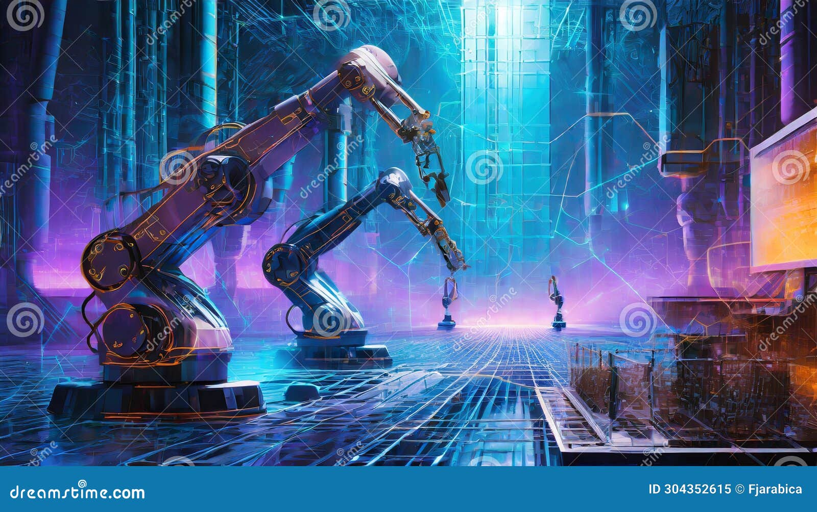 Artificial Intelligence Robots Work in Industry Stock Illustration ...