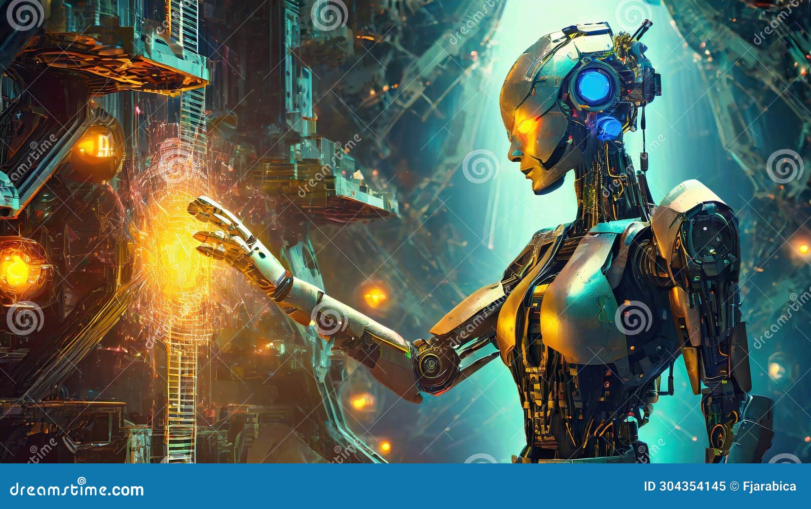 Artificial Intelligence Robots Work in Industry Stock Illustration ...