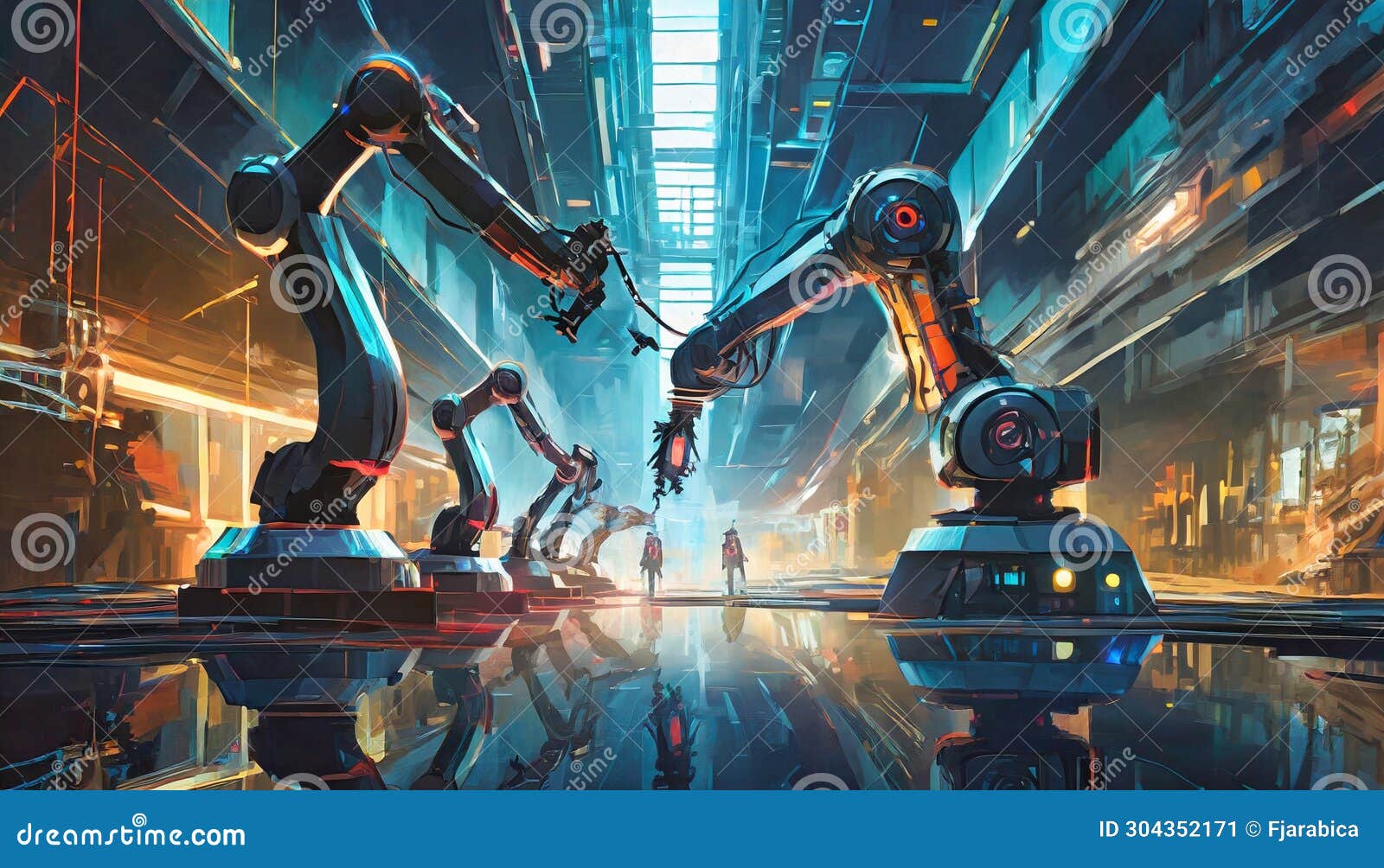 Artificial Intelligence Robots Work in Industry Stock Illustration ...
