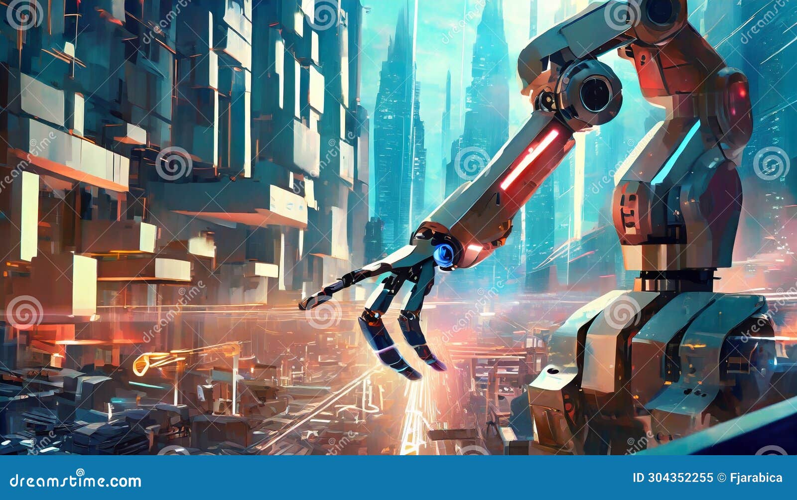 Artificial Intelligence Robots Work in Industry Stock Illustration ...