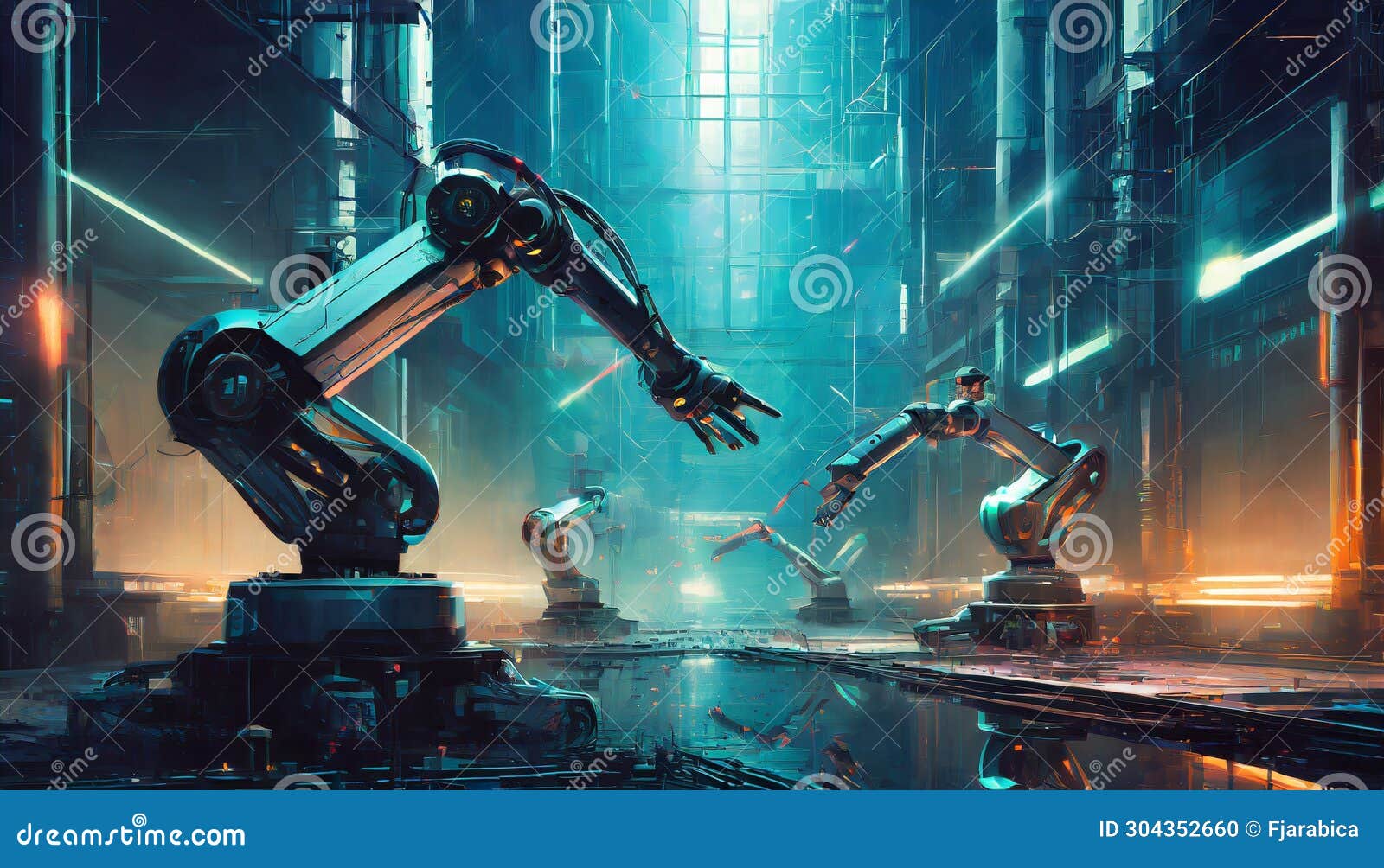Artificial Intelligence Robots Work in Industry Stock Illustration ...