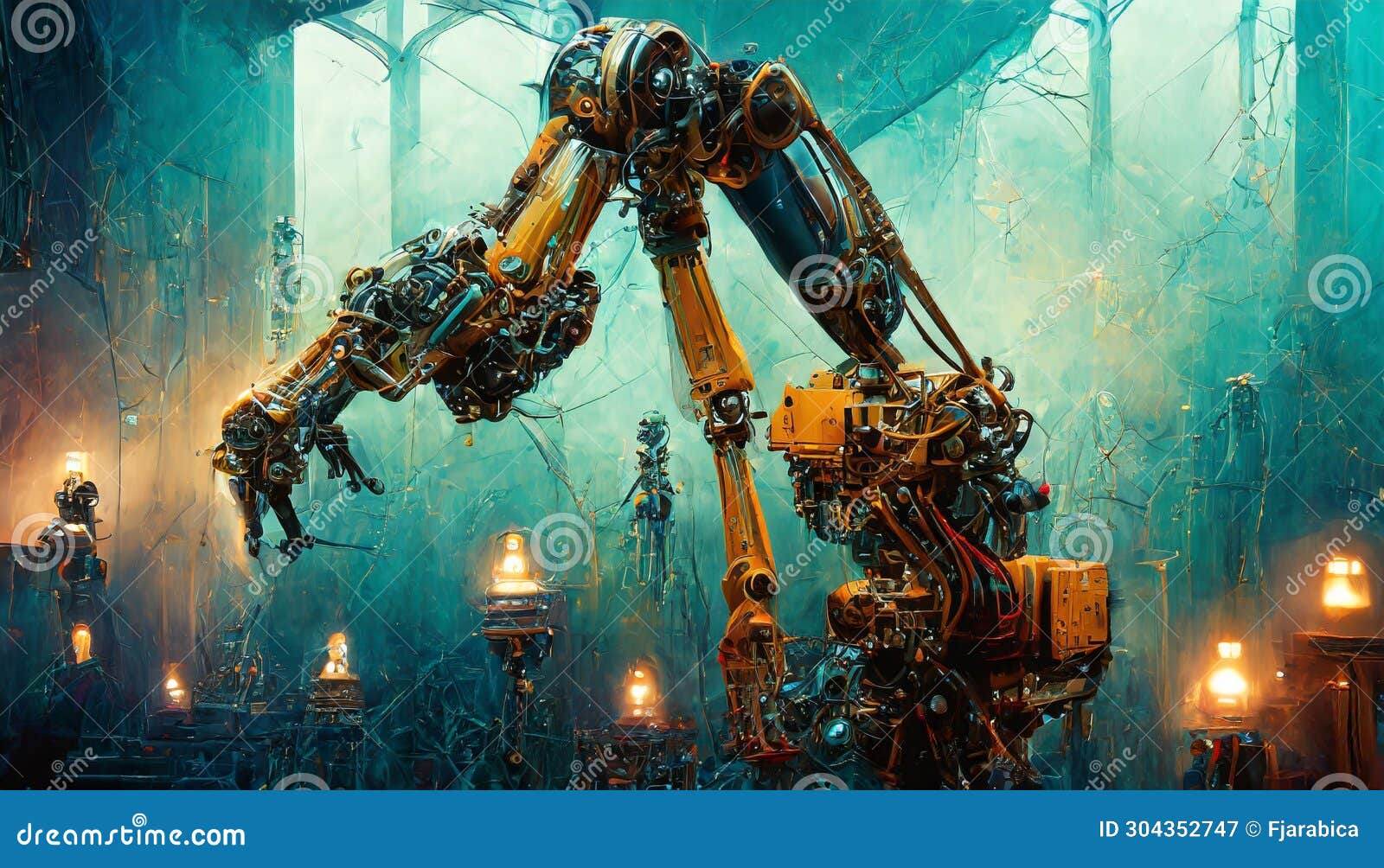 Artificial Intelligence Robots Work in Industry Stock Illustration ...