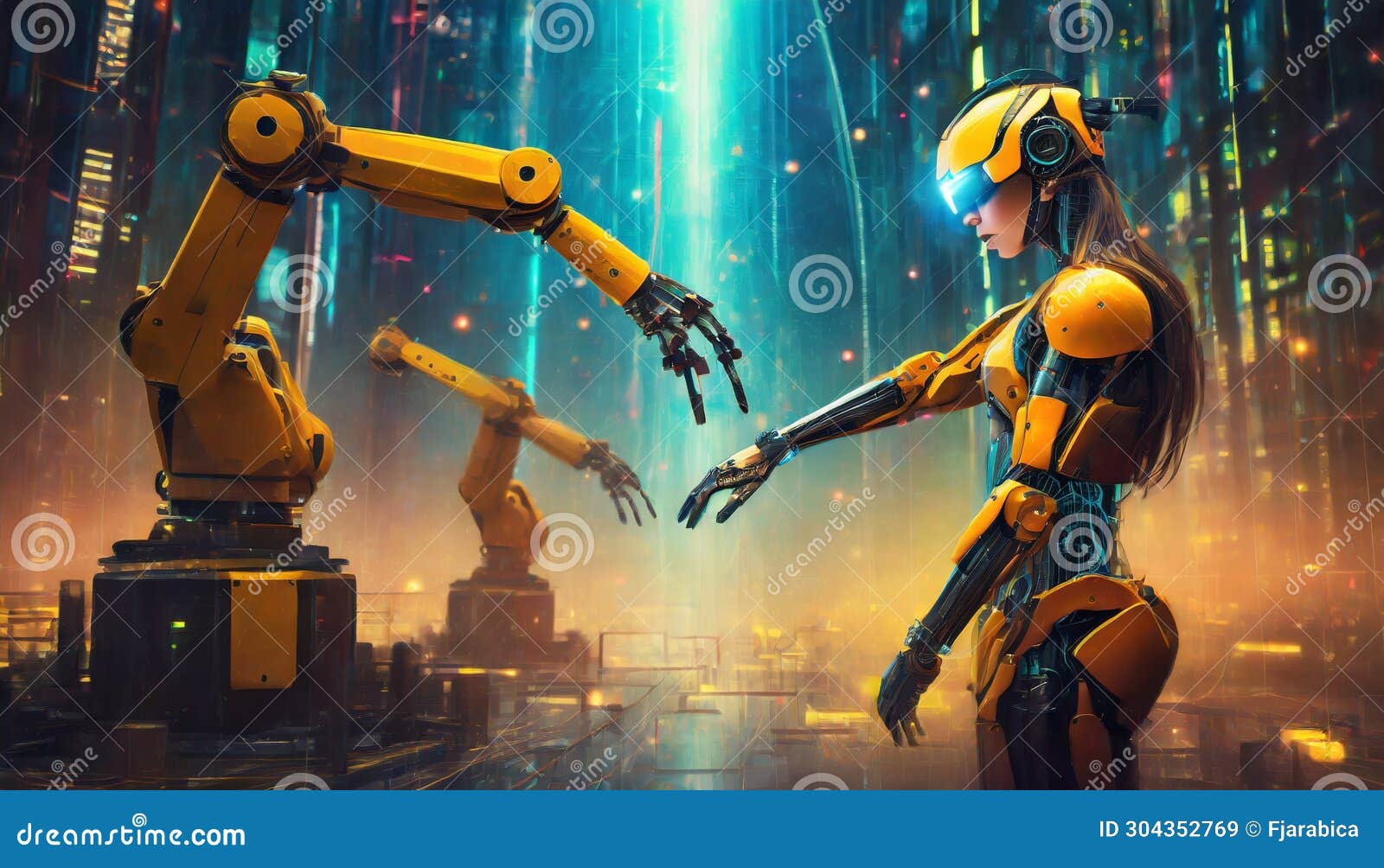 Artificial Intelligence Robots Work in Industry Stock Illustration ...