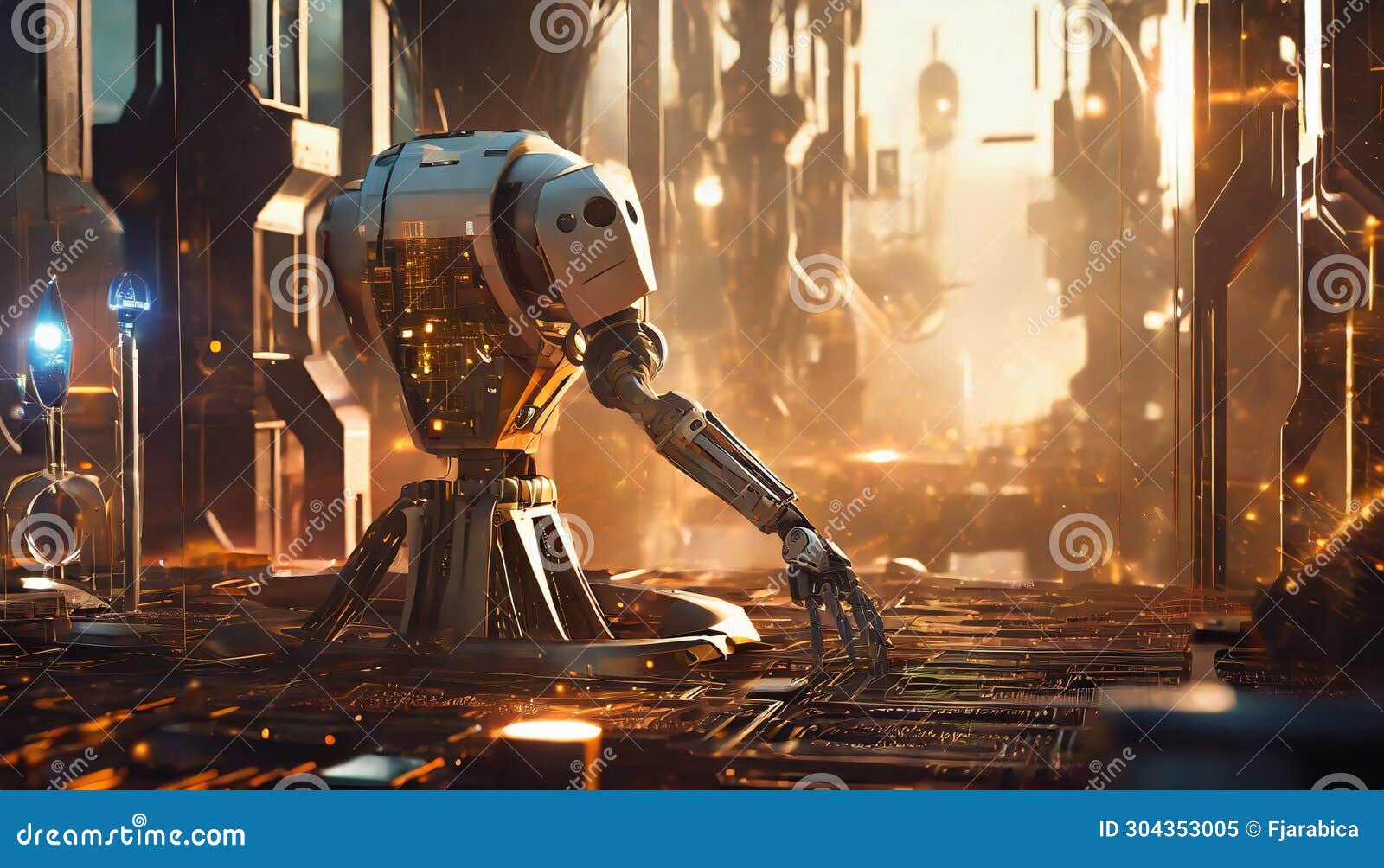 Artificial Intelligence Robots Work in Industry Stock Illustration ...