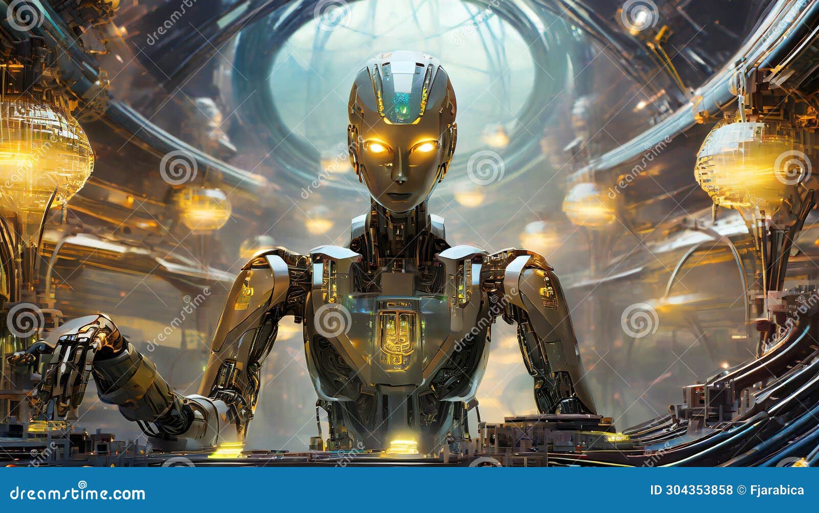 Artificial Intelligence Robots Work in Industry Stock Illustration ...