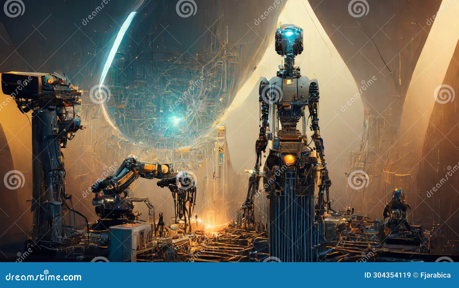 Artificial Intelligence Robots Work in Industry Stock Illustration ...