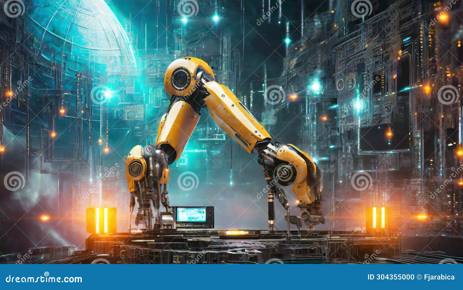 Artificial Intelligence Robots Work in Industry Stock Illustration ...
