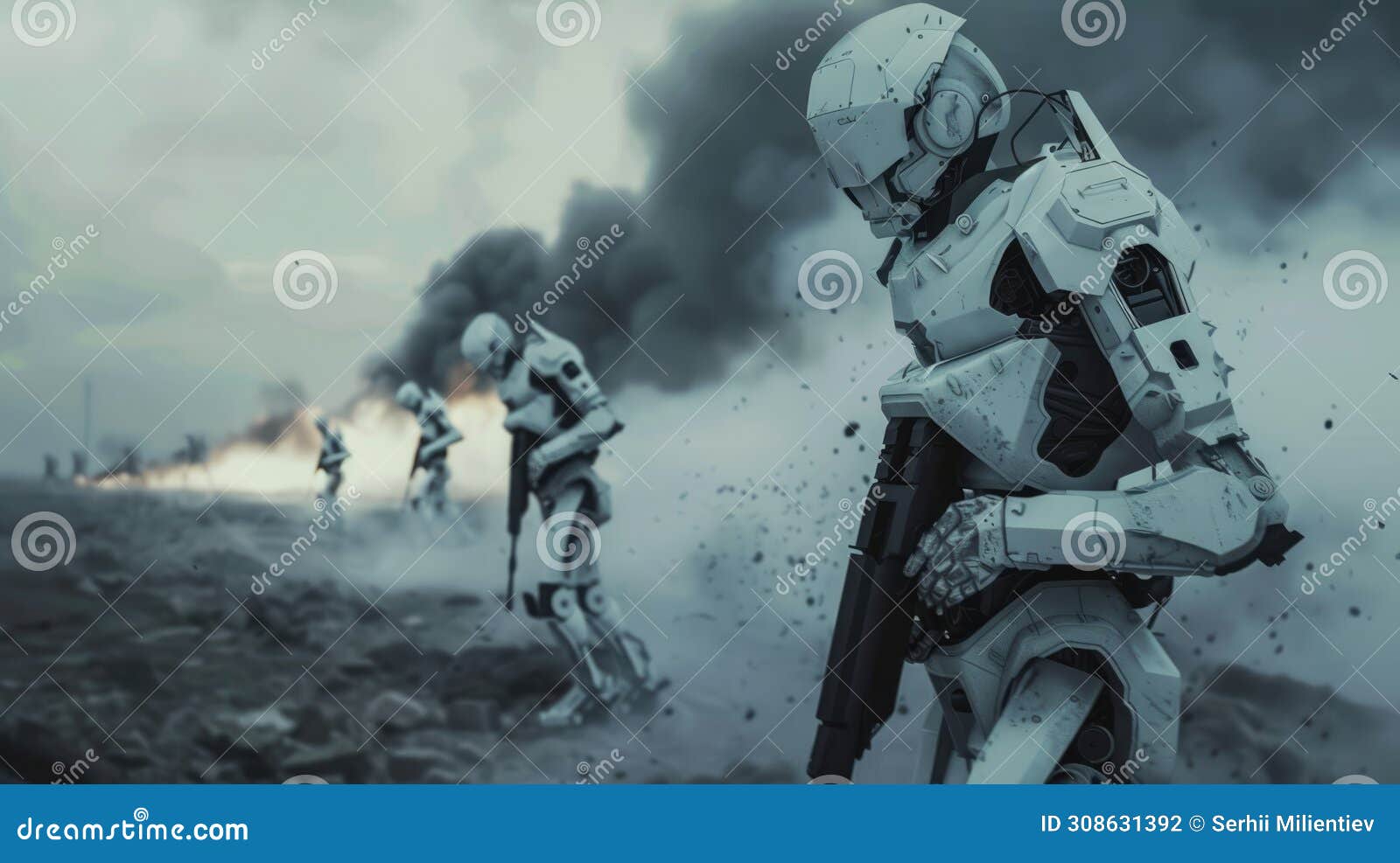Artificial Intelligence Robots at World War. Concept of Robots ...