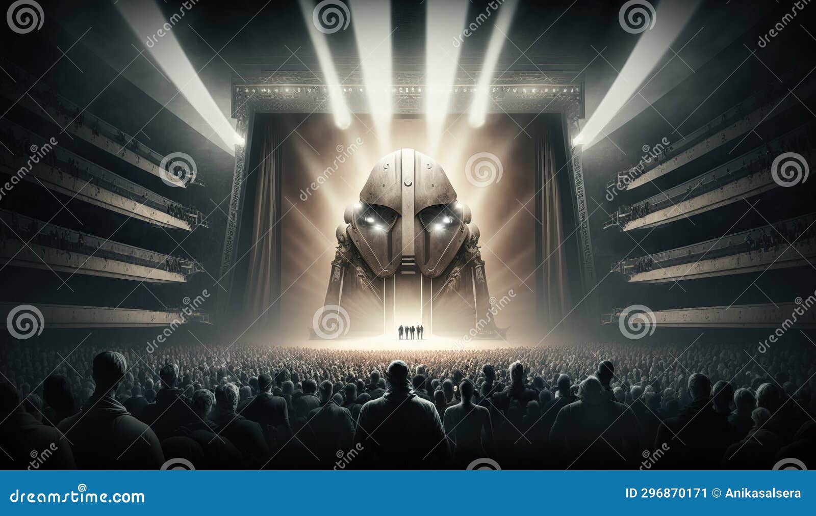 Artificial Intelligence Ruling the World. a Crowd of People in a Large ...