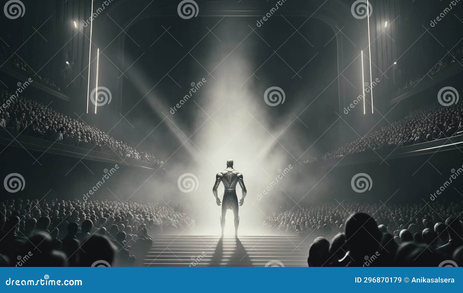 Artificial Intelligence Ruling the World. Tall Robotic Being Standing ...