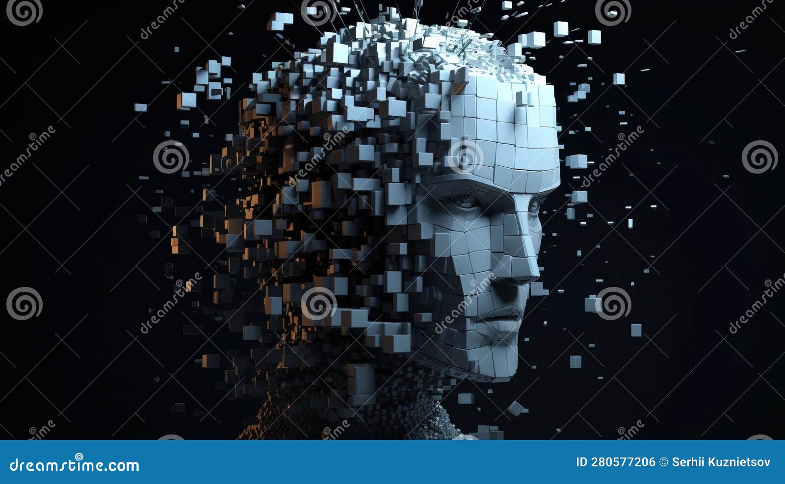Artificial Intelligence. Scattering Head Profile of a Chrome-plated ...