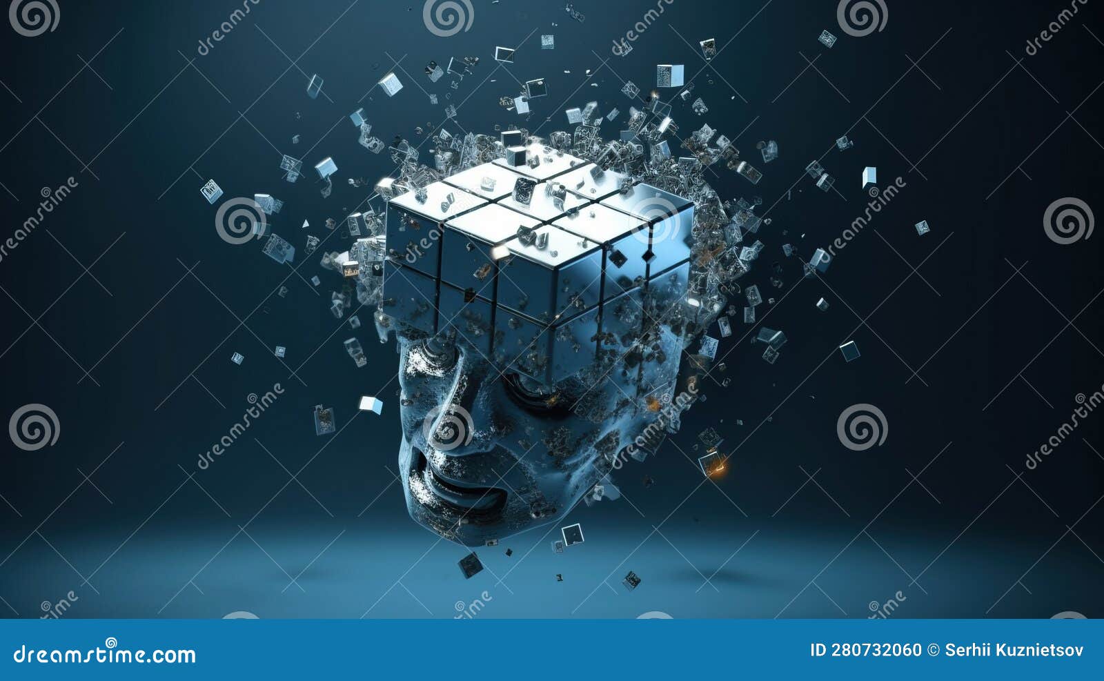 Artificial Intelligence. Scattering Head Profile of a Chrome-plated ...