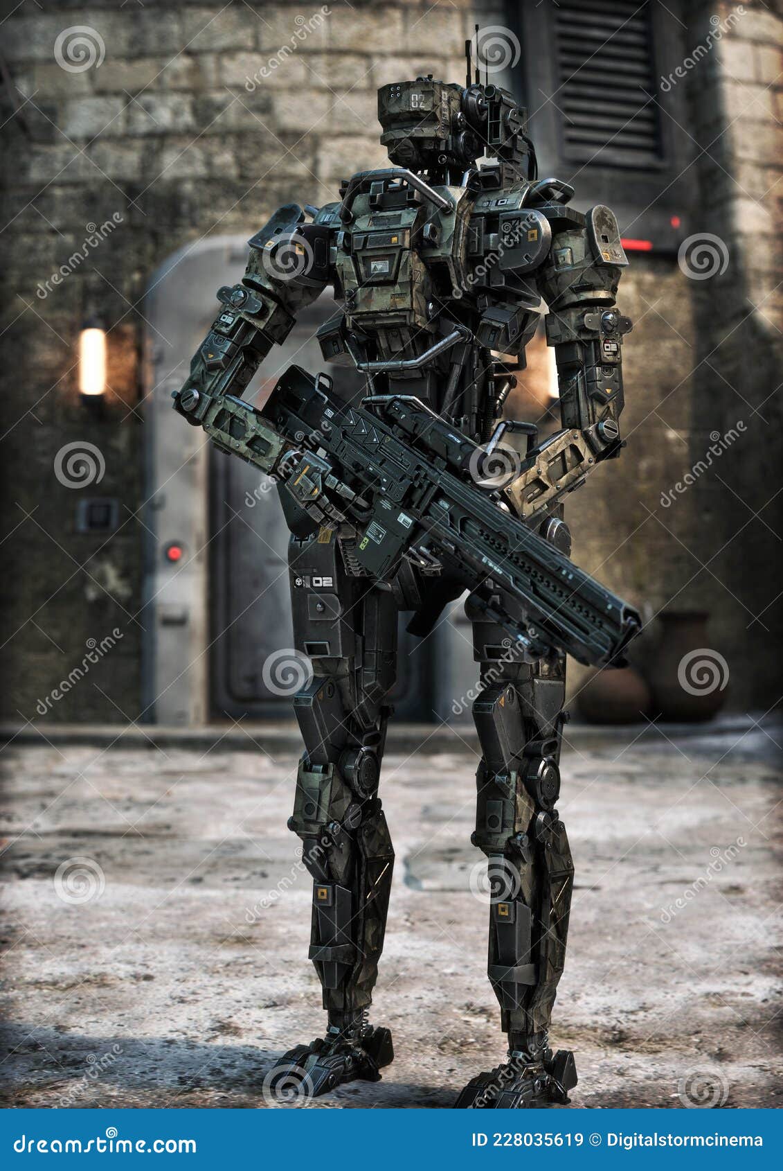 Artificial Intelligence Self Aware Android Robot Patrolling the City ...