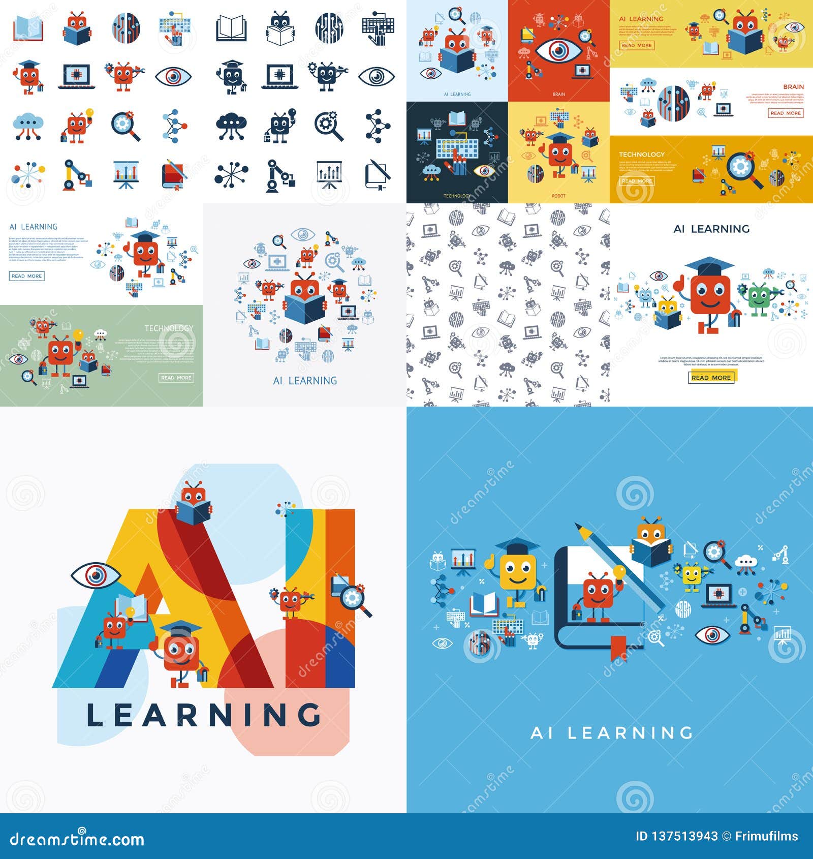 Artificial Intelligence Self Learning Icon Set Stock Illustration ...