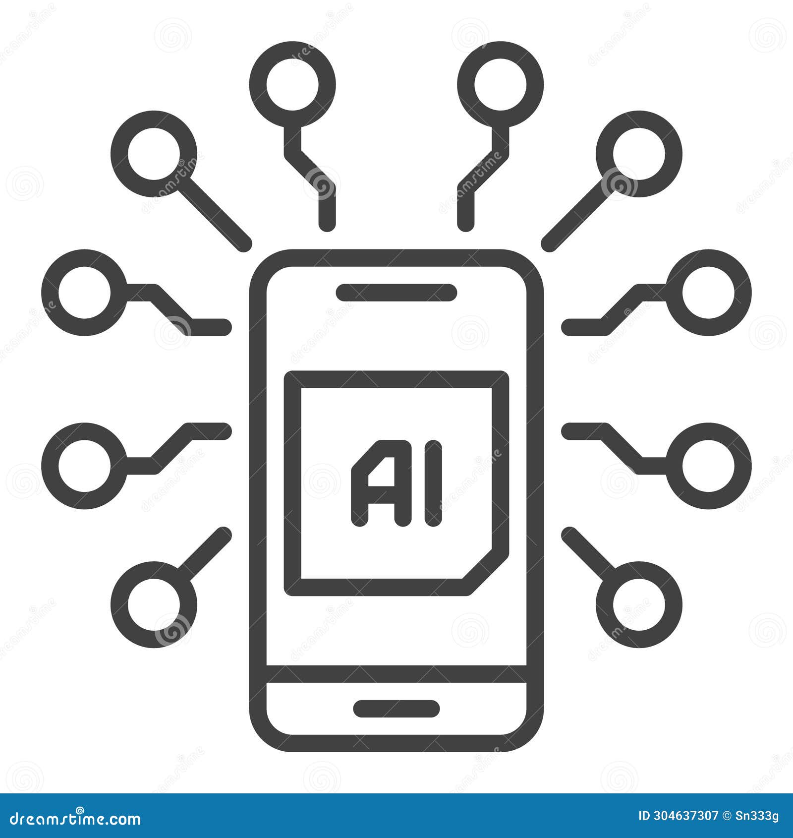 Artificial Intelligence Smart Phone Vector AI Phone Icon or Symbol in ...