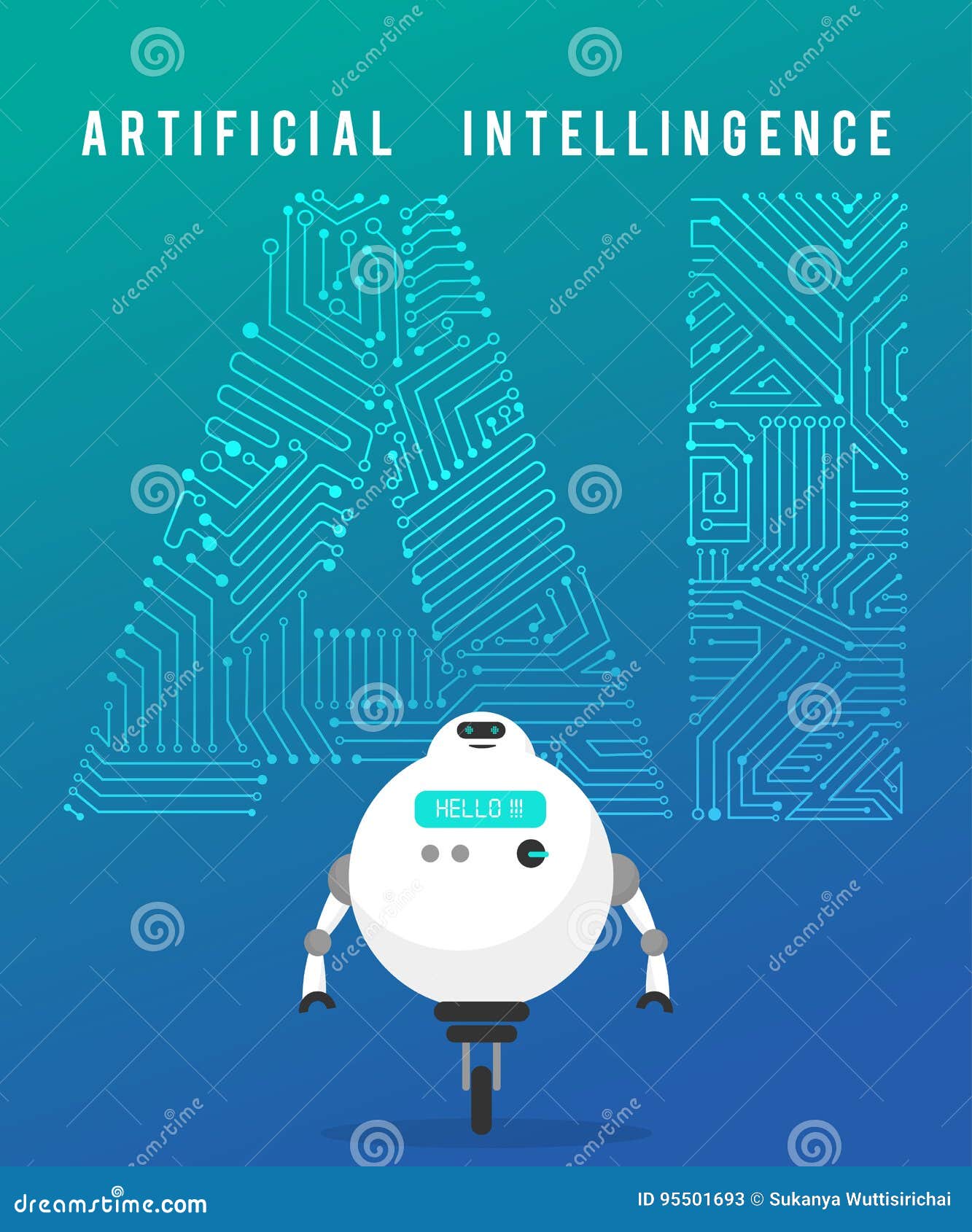 Artificial Intelligence and Smart Robot on Blue Background Stock ...