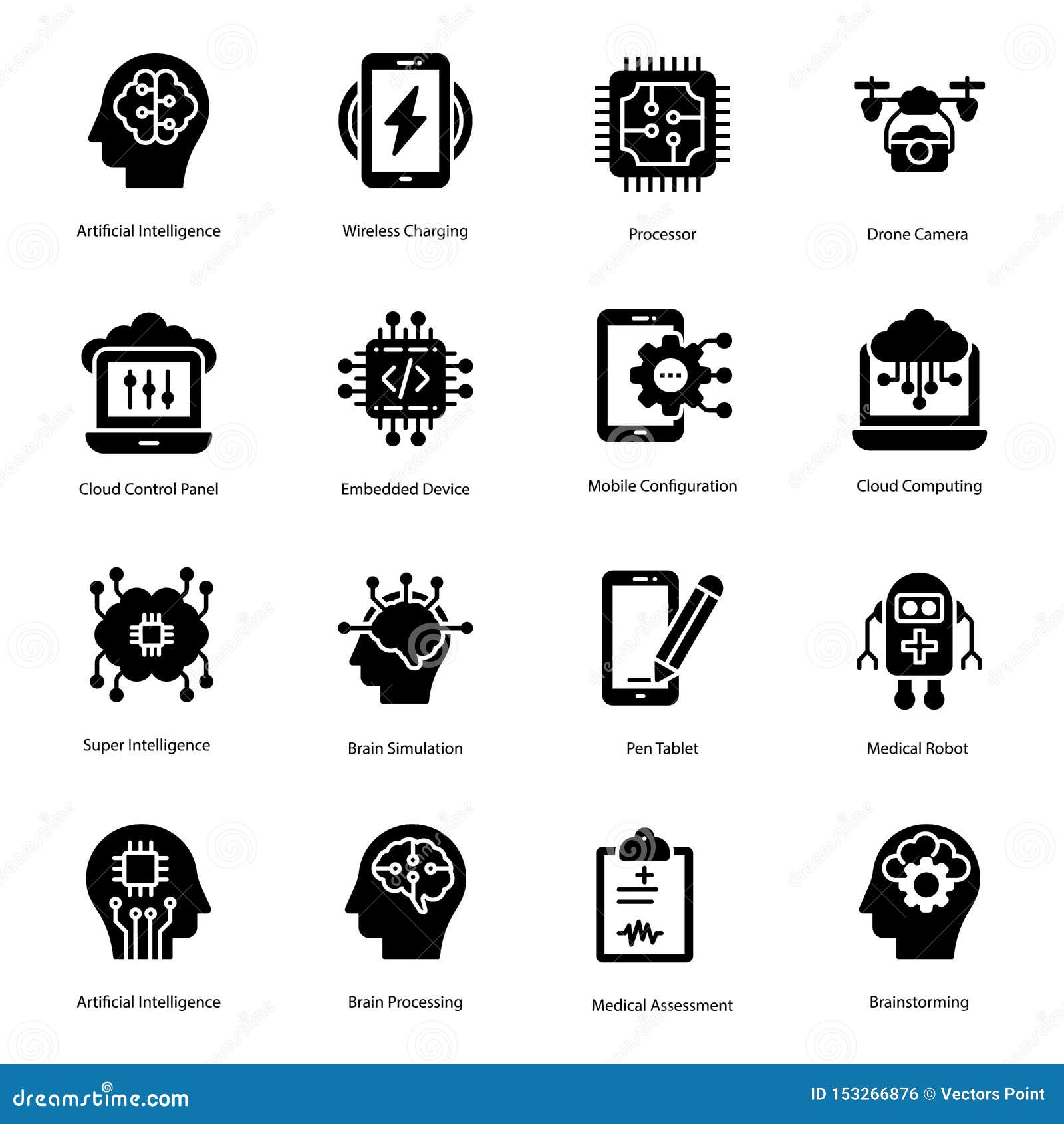 Artificial Intelligence Solid Icons Pack Stock Vector - Illustration of data, setting: 153266876