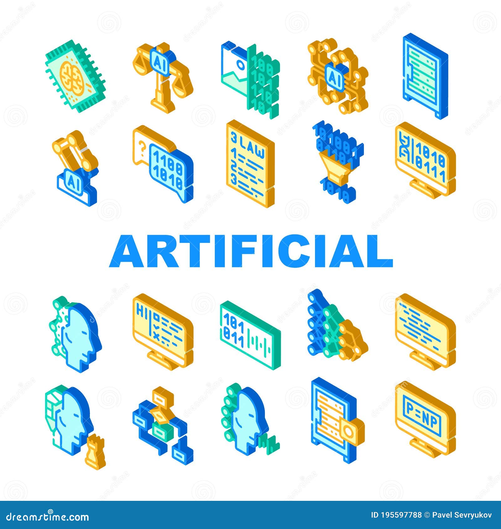Artificial Intelligence System Icons Set Isolated Illustration Stock ...