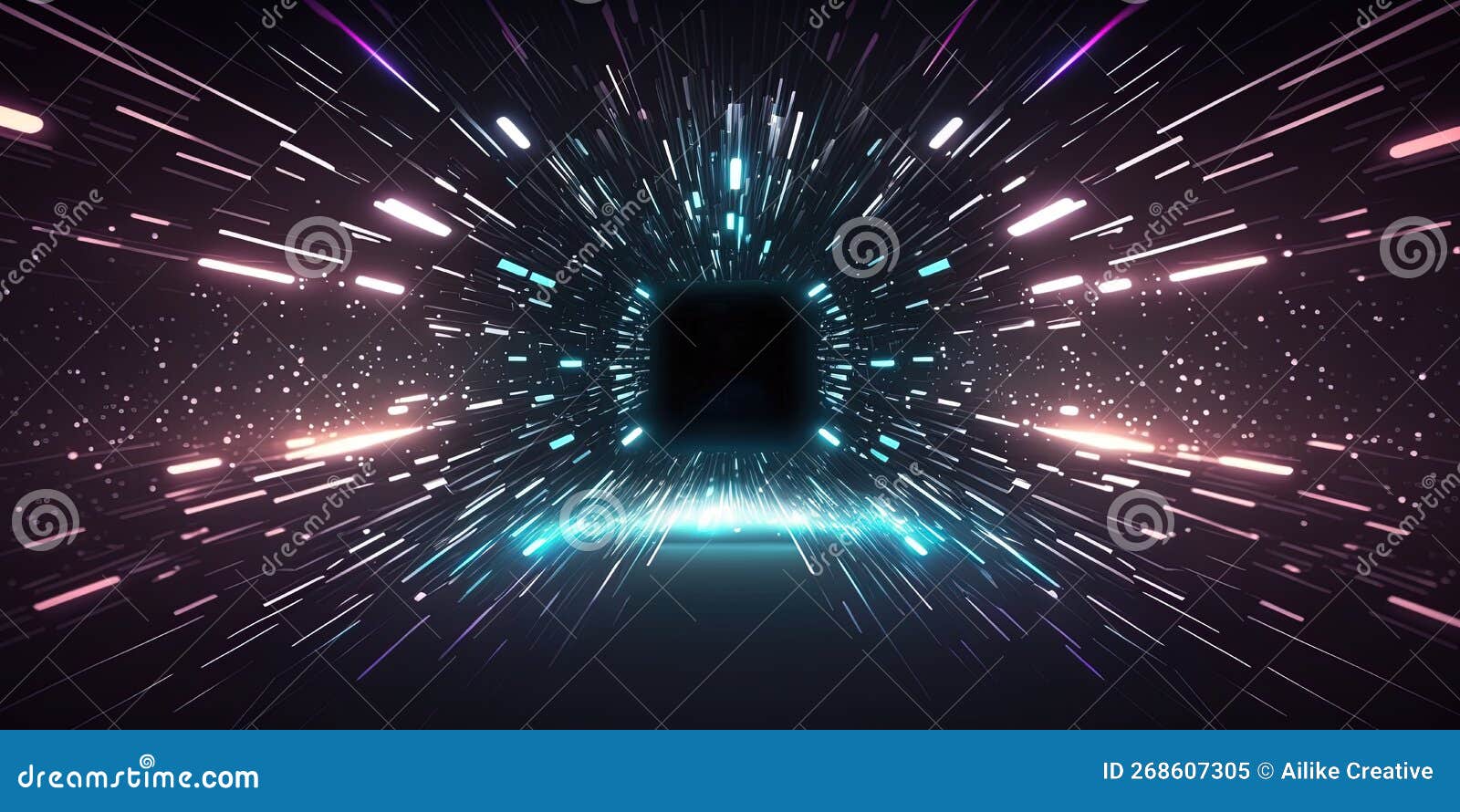 Artificial Intelligence System Technology Background with Tunnel Neon ...