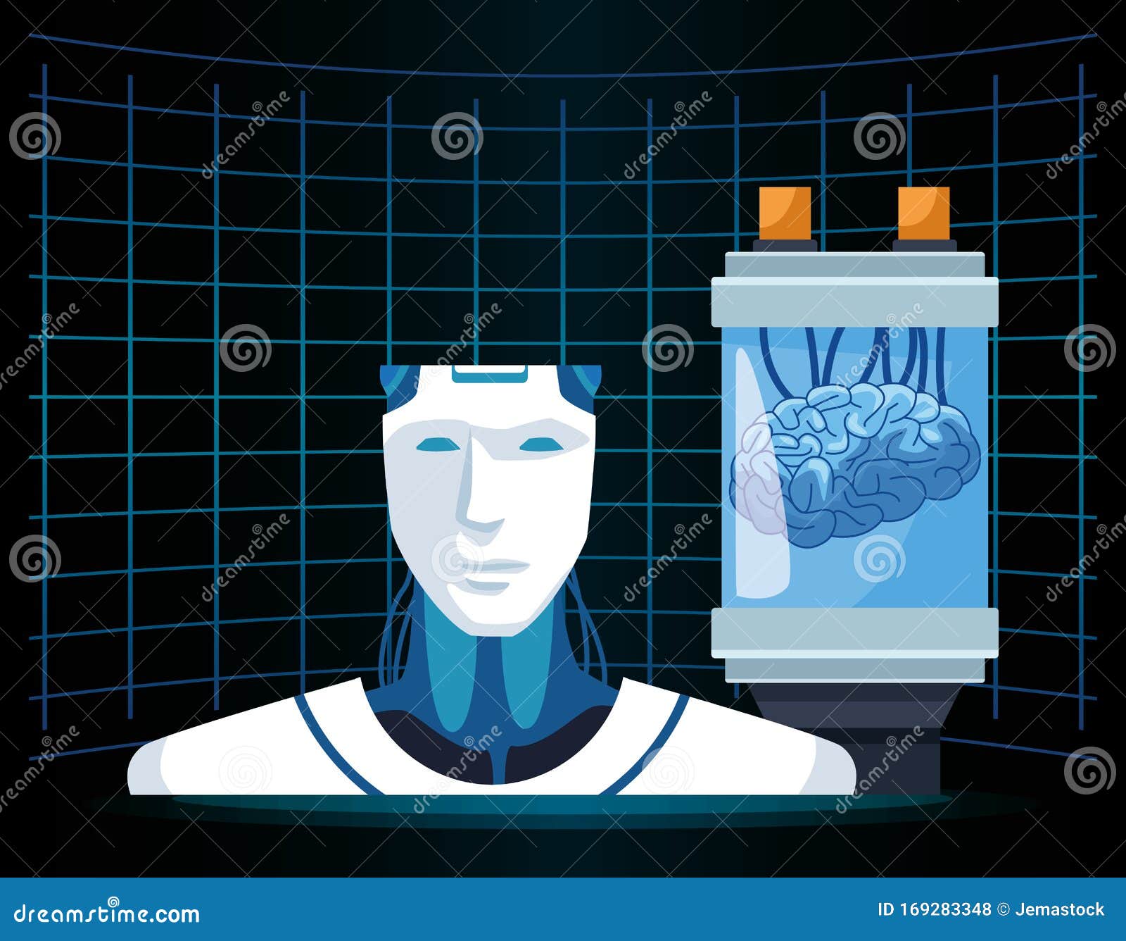Artificial Intelligence Technology Cyborg and Human Brain Stock Vector ...