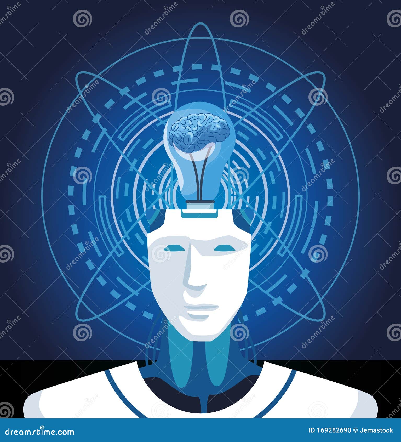 Artificial Intelligence Technology Cyborg with Human Brain in Bulb ...