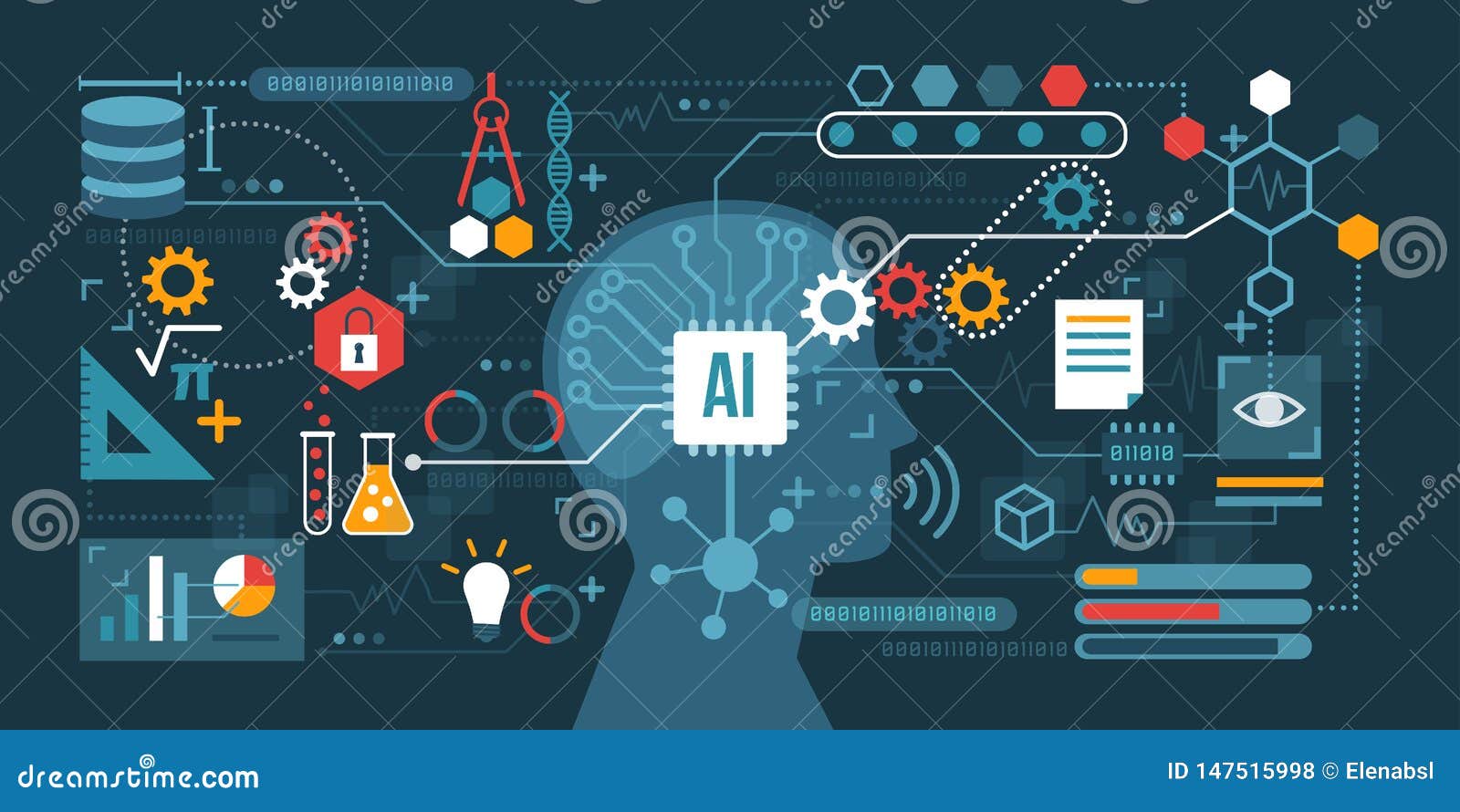 Artificial Intelligence, Humanoid Brain. Illustration Image Background ...