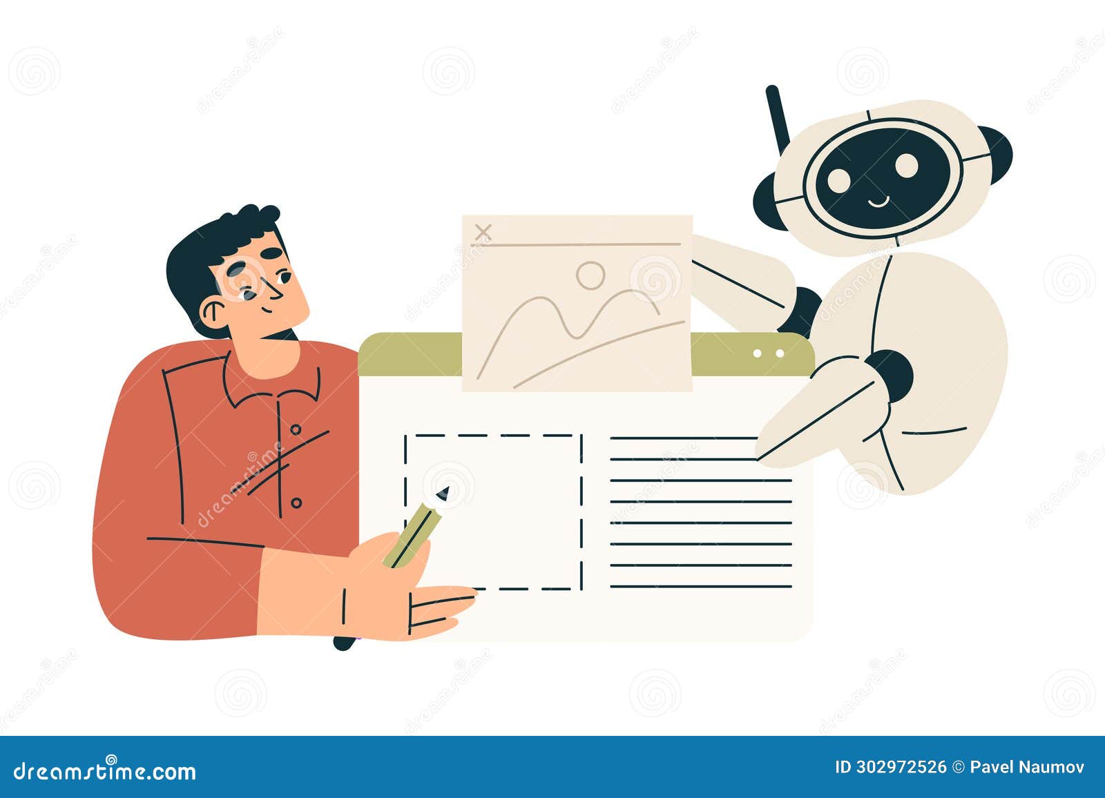 Artificial Intelligence Technology with Man Character and Bot Vector ...