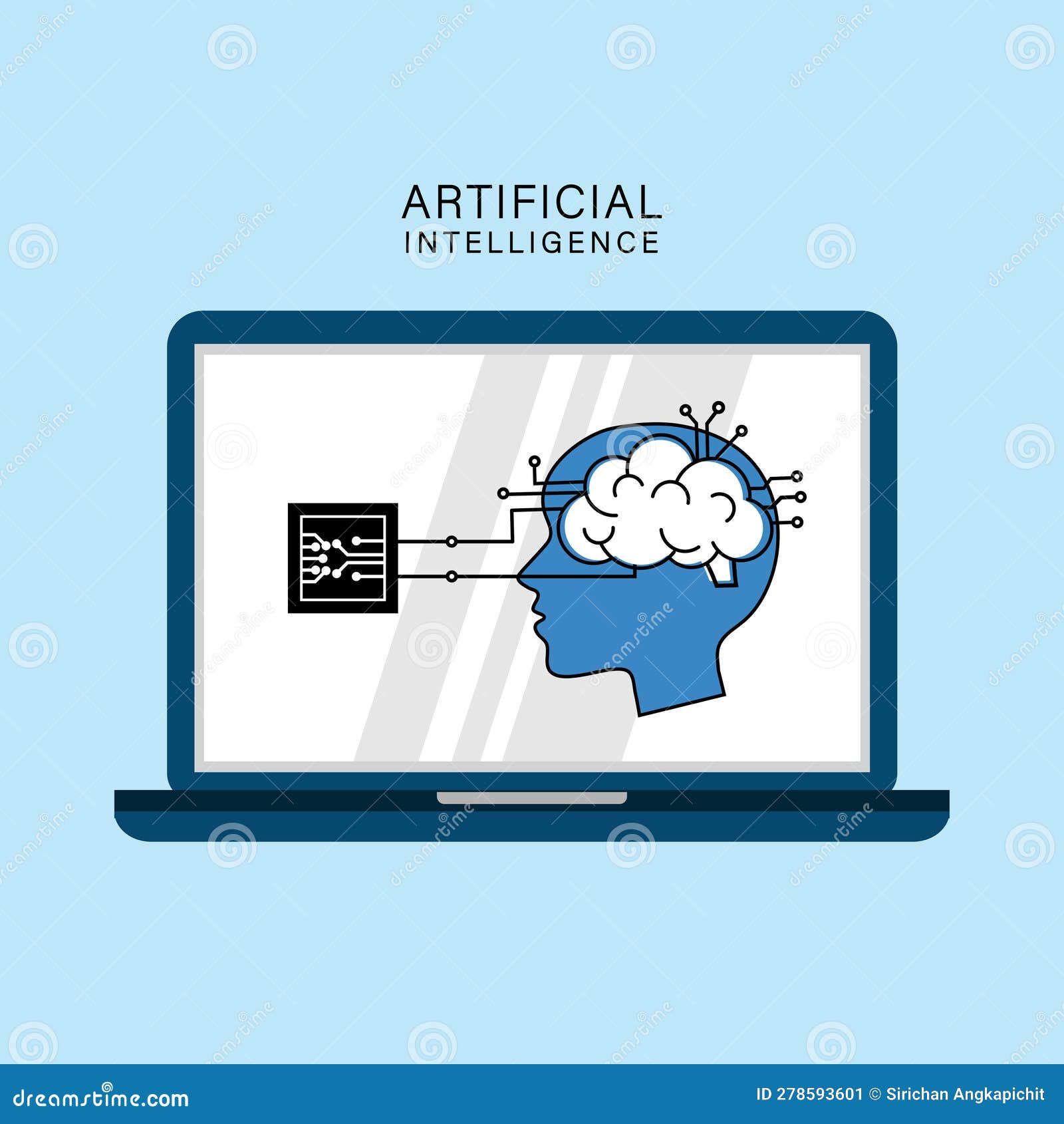 Artificial Intelligence Technology System on Laptop Stock Illustration ...