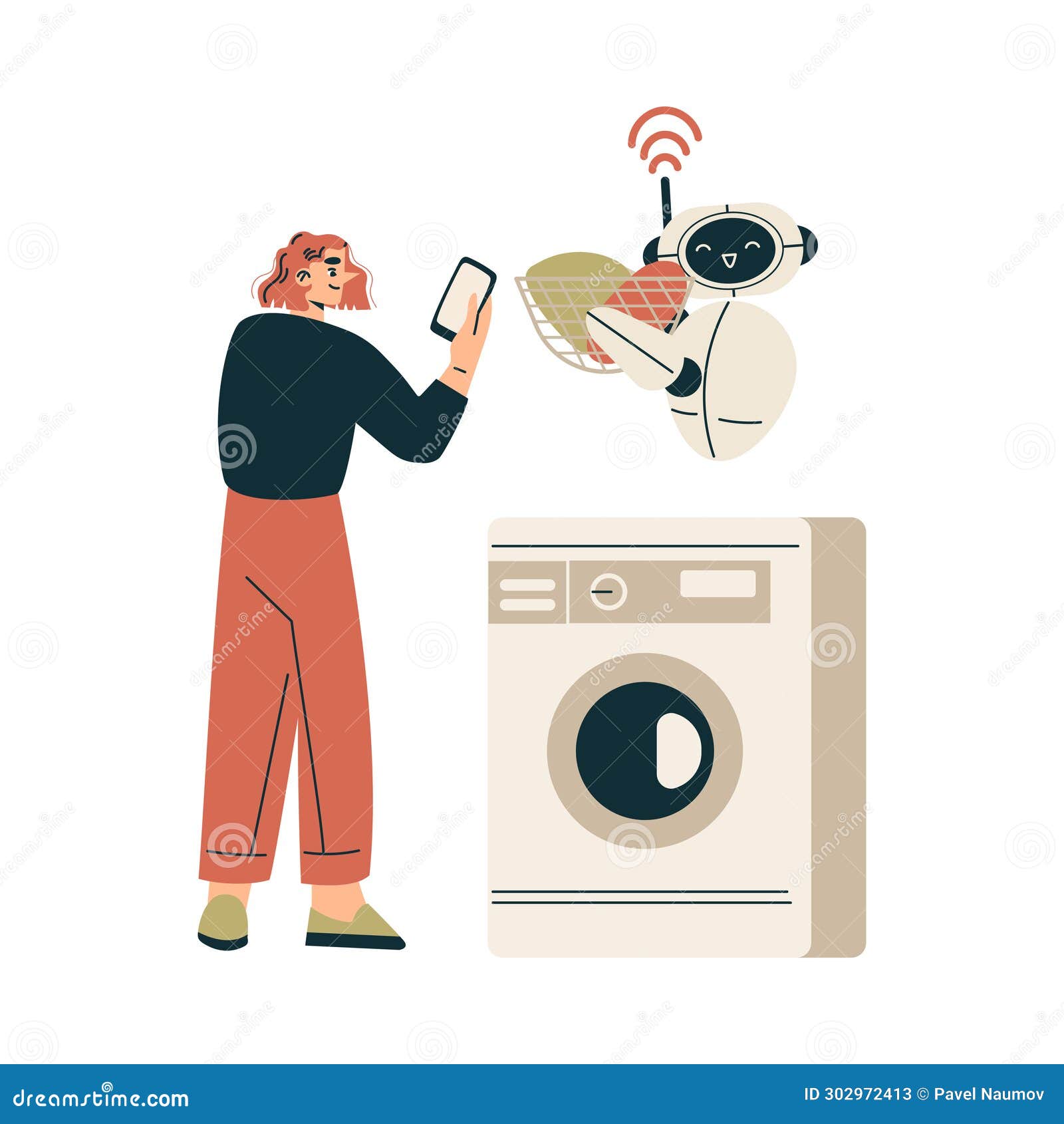 Artificial Intelligence Technology with Woman Character Do Laundry with ...