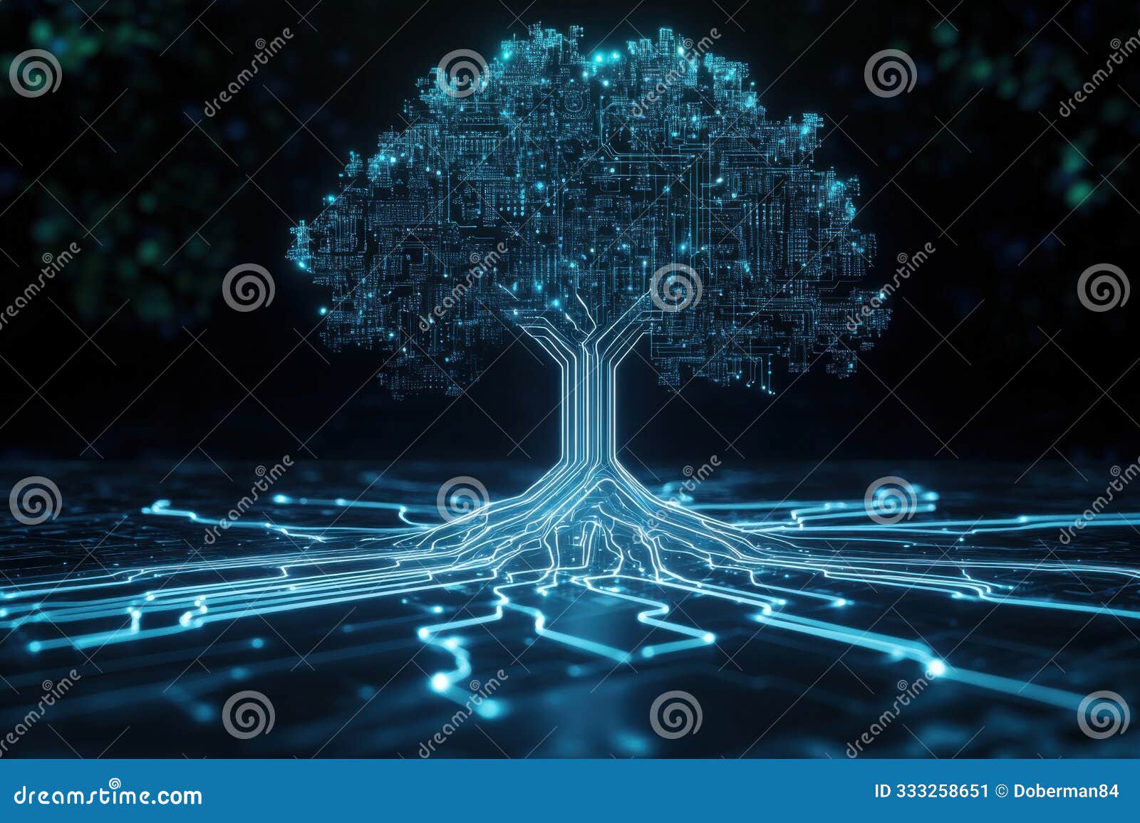 Artificial Intelligence Tree with Circuit Board Connections ...
