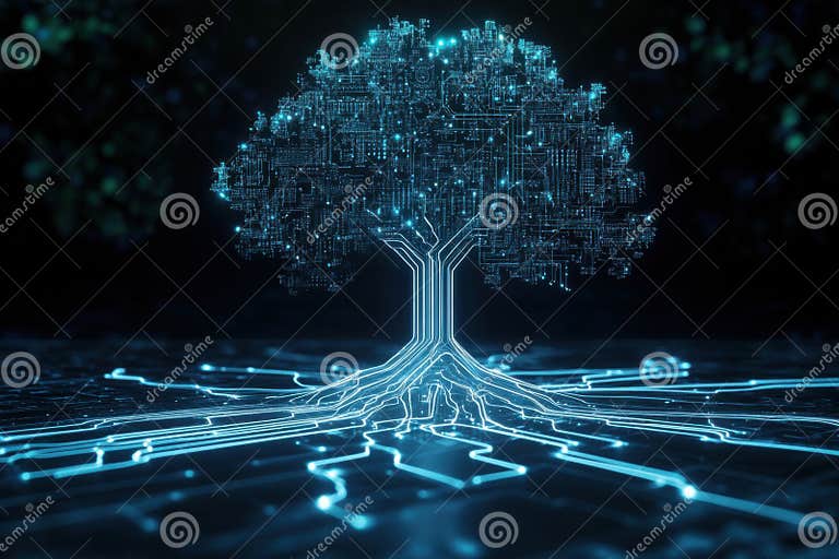 Artificial Intelligence Tree with Circuit Board Connections ...