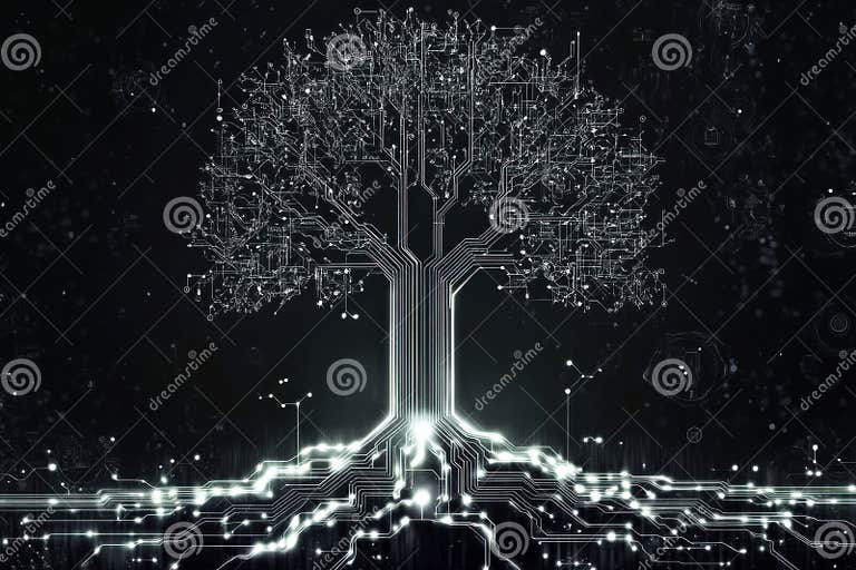 Artificial Intelligence Tree with Glowing Circuits Symbolizing ...