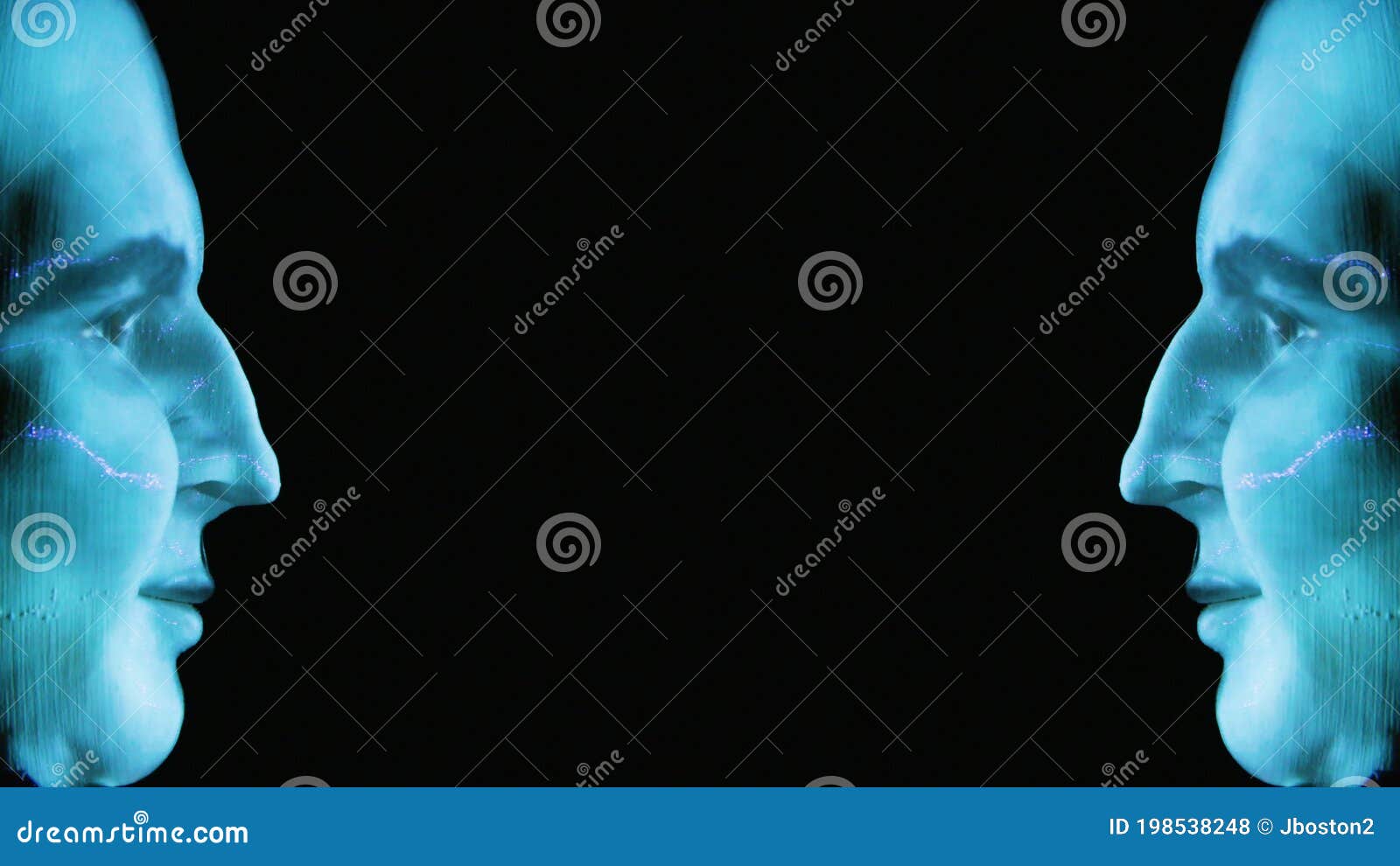 Artificial Intelligence: Two Virtual Heads Face One Another in Black ...