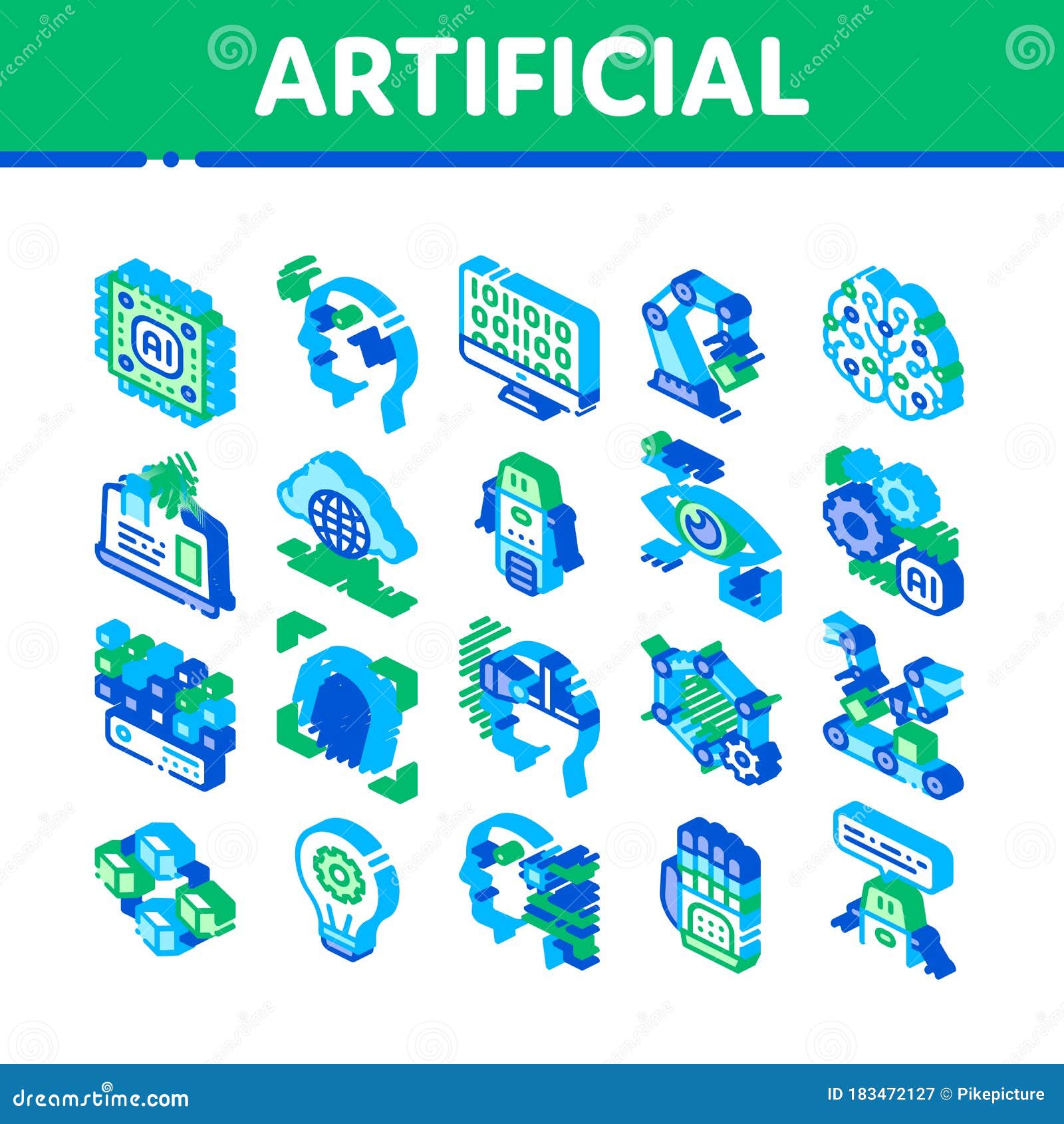 Artificial Intelligence Vector Isometric Icons Set Stock Vector ...