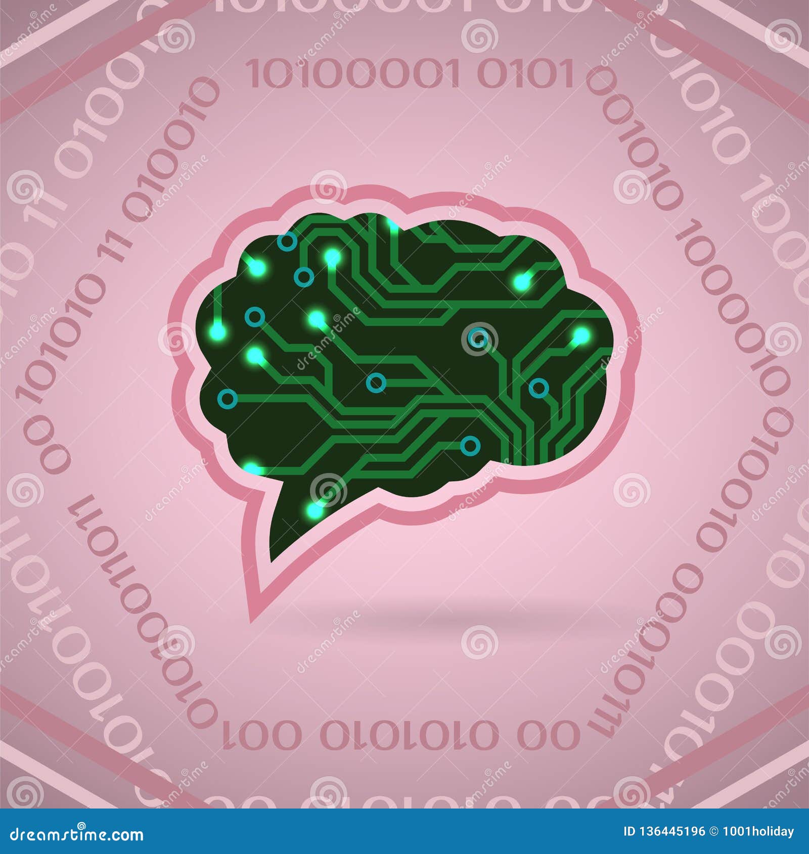 Artificial Intelligence Vector Illustration of Circuit Board on Pink ...