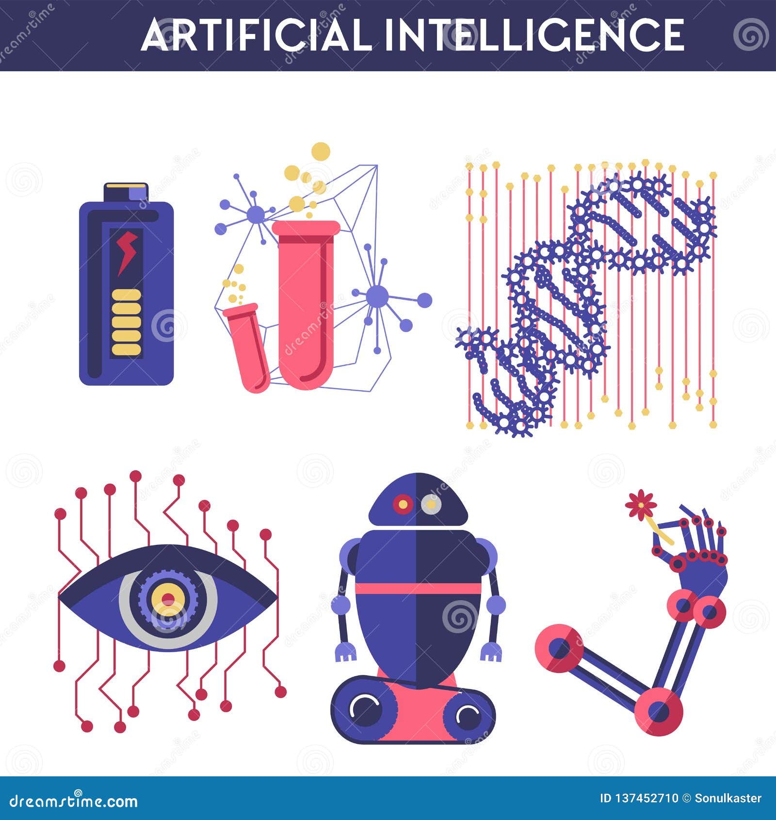 Artificial Intelligence Vector Illustration of Robot Human Mind Stock ...