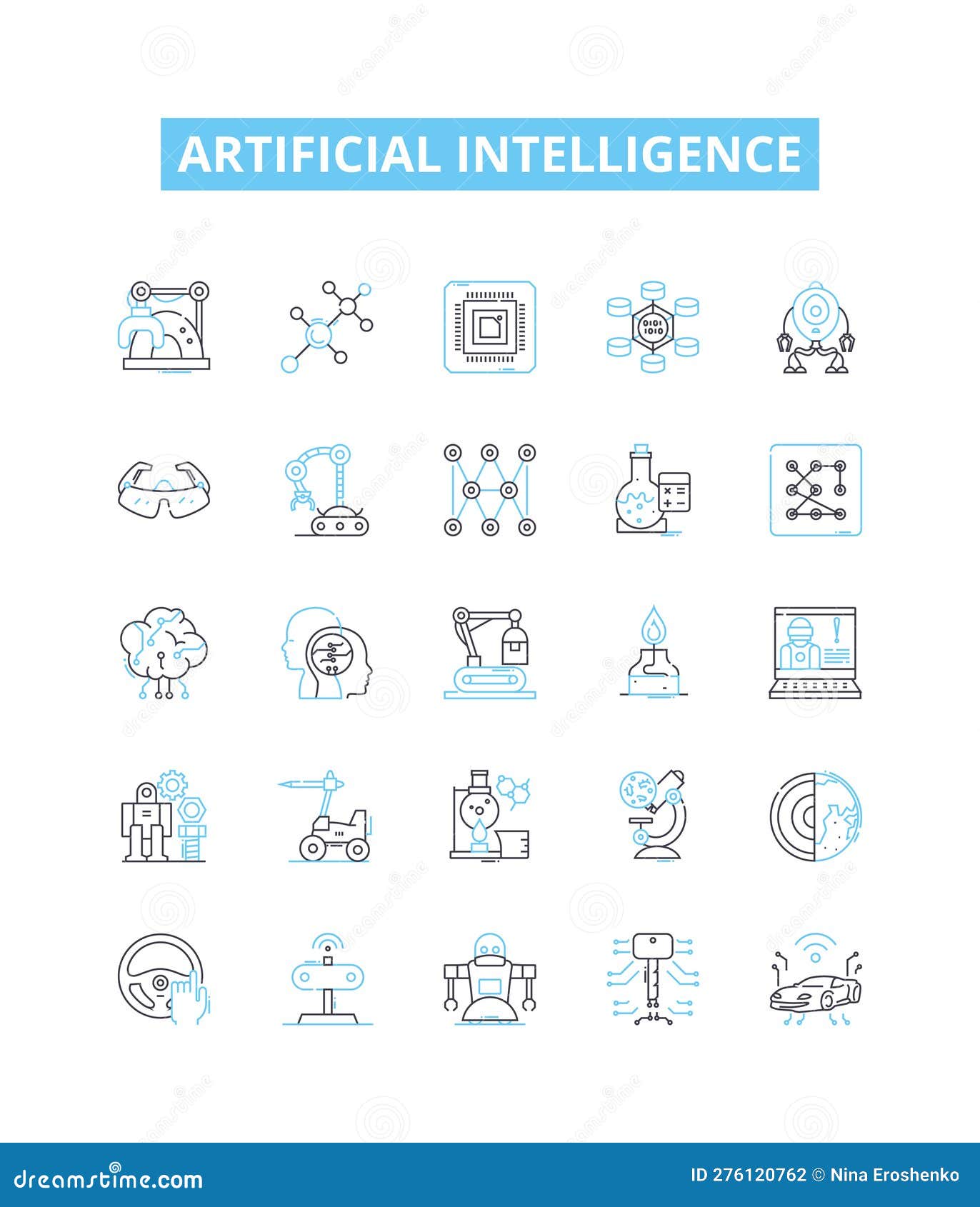 Artificial Intelligence Vector Line Icons Set. AI, MachineLearning ...